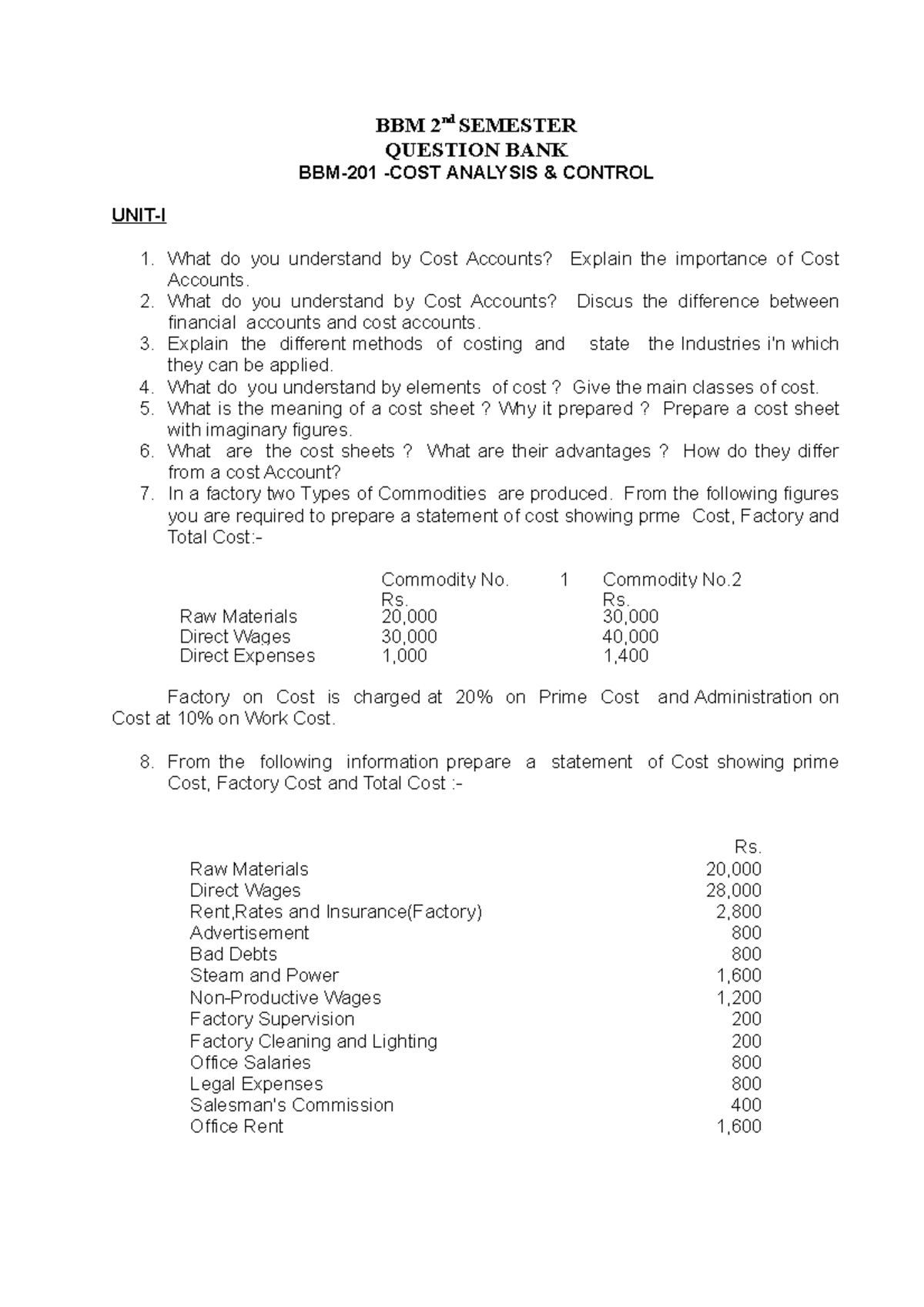 201-Unit 1 - Mandatory assignments: 201-Unit 1 - BBM 2nd SEMESTER ...