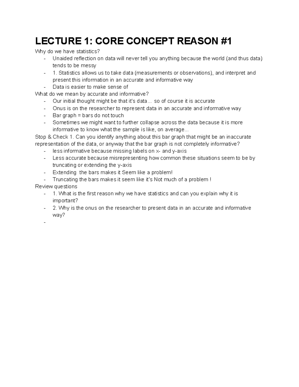Stats WEEK 1 Studyguide - LECTURE 1: CORE CONCEPT REASON Why do we have ...