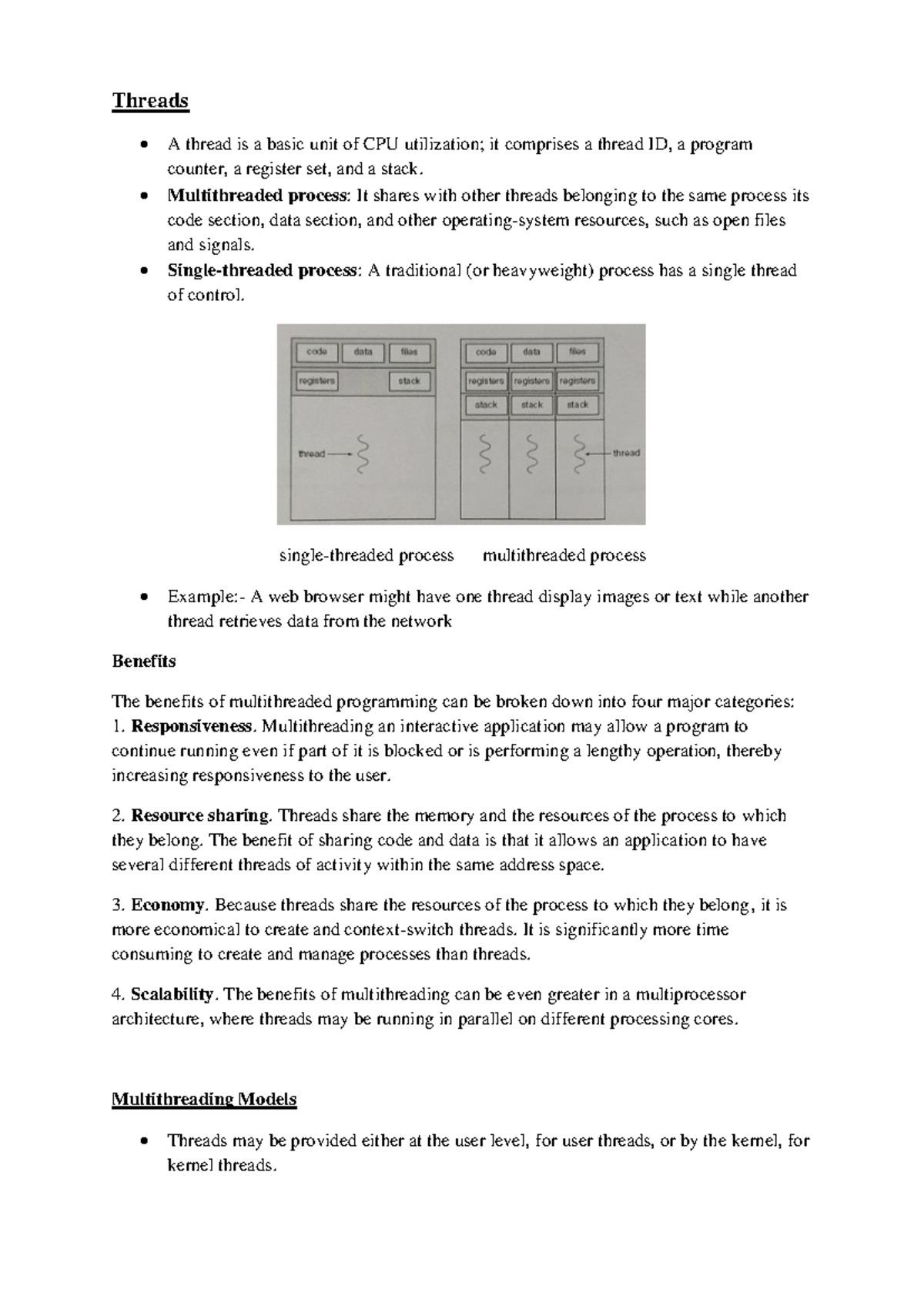 Threads - Notes - Threads A thread is a basic unit of CPU utilization ...