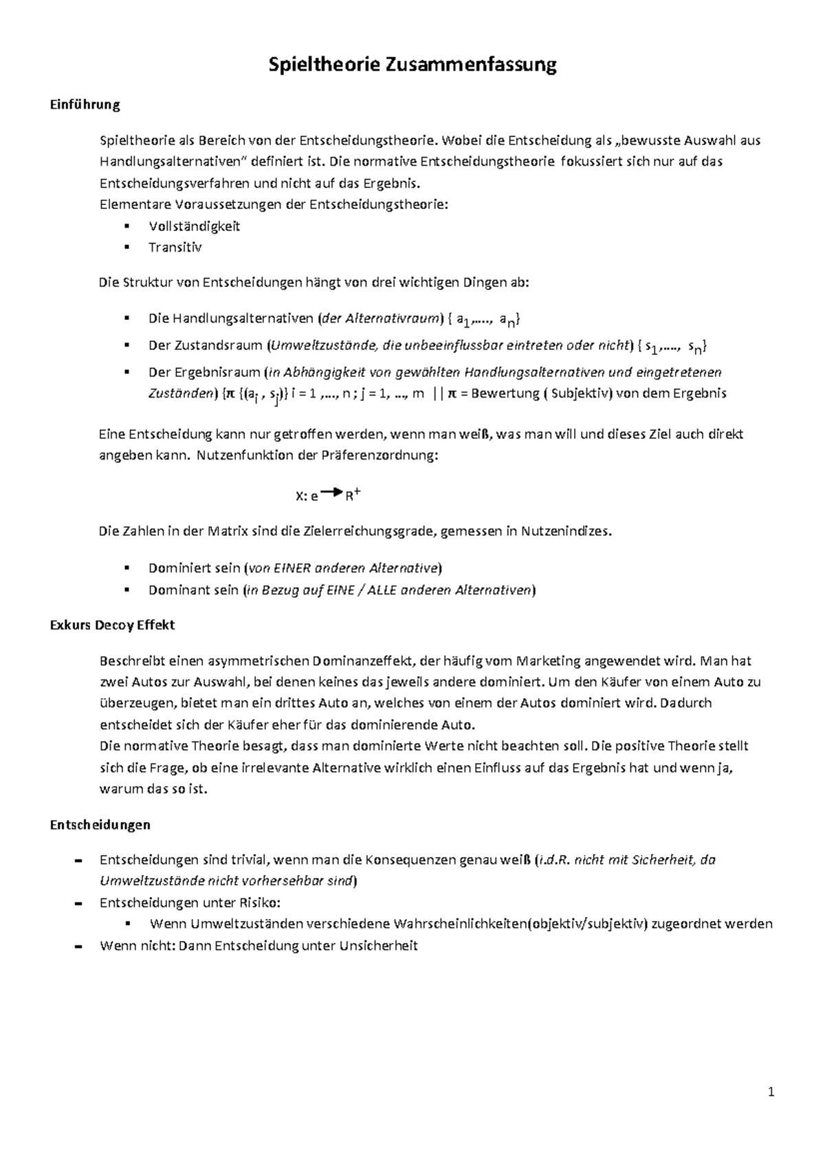 Spieltheorie-Zusammenfassung - Spieltheorie Zusammenfassung ...