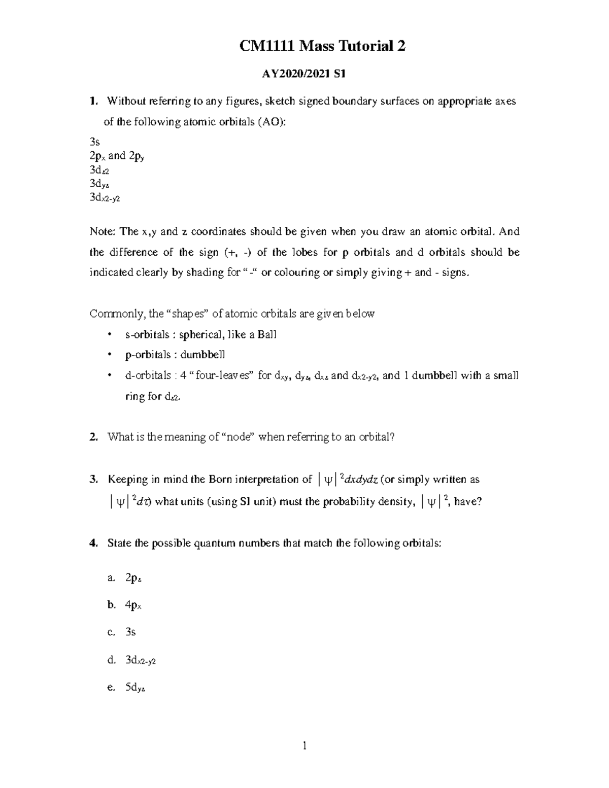CM1111 Mass Tutorial 2 Questions - CM1111 Mass Tutorial 2 AY2020/2021 S ...