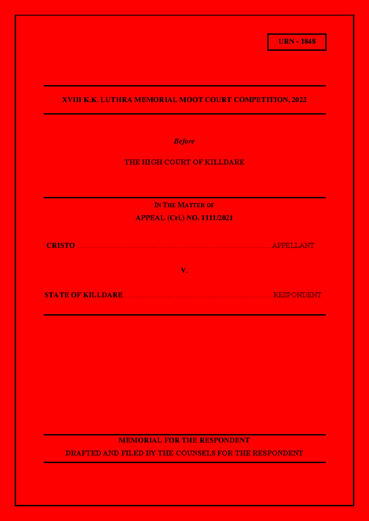 URN1848 Respondent - Moot Memorial - 1 XVIII K. LUTHRA MEMORIAL MOOT ...
