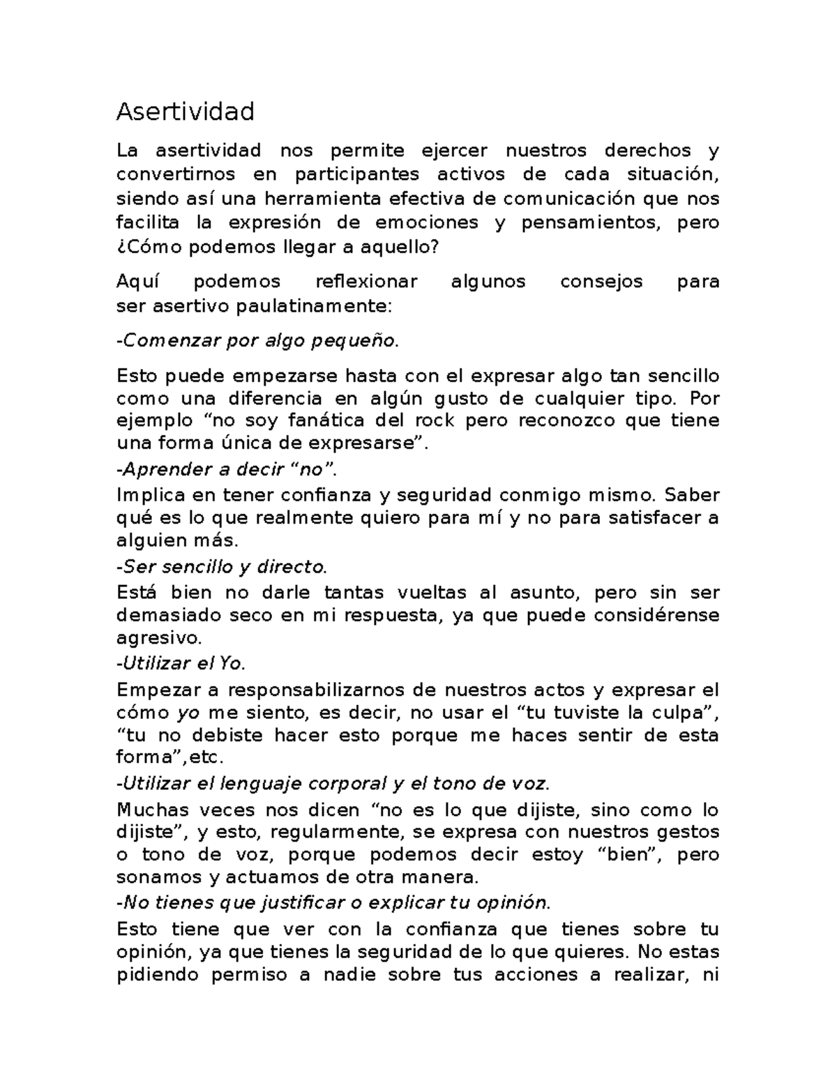 Asertividad-Ensayo-Final - Asertividad La asertividad nos permite ...