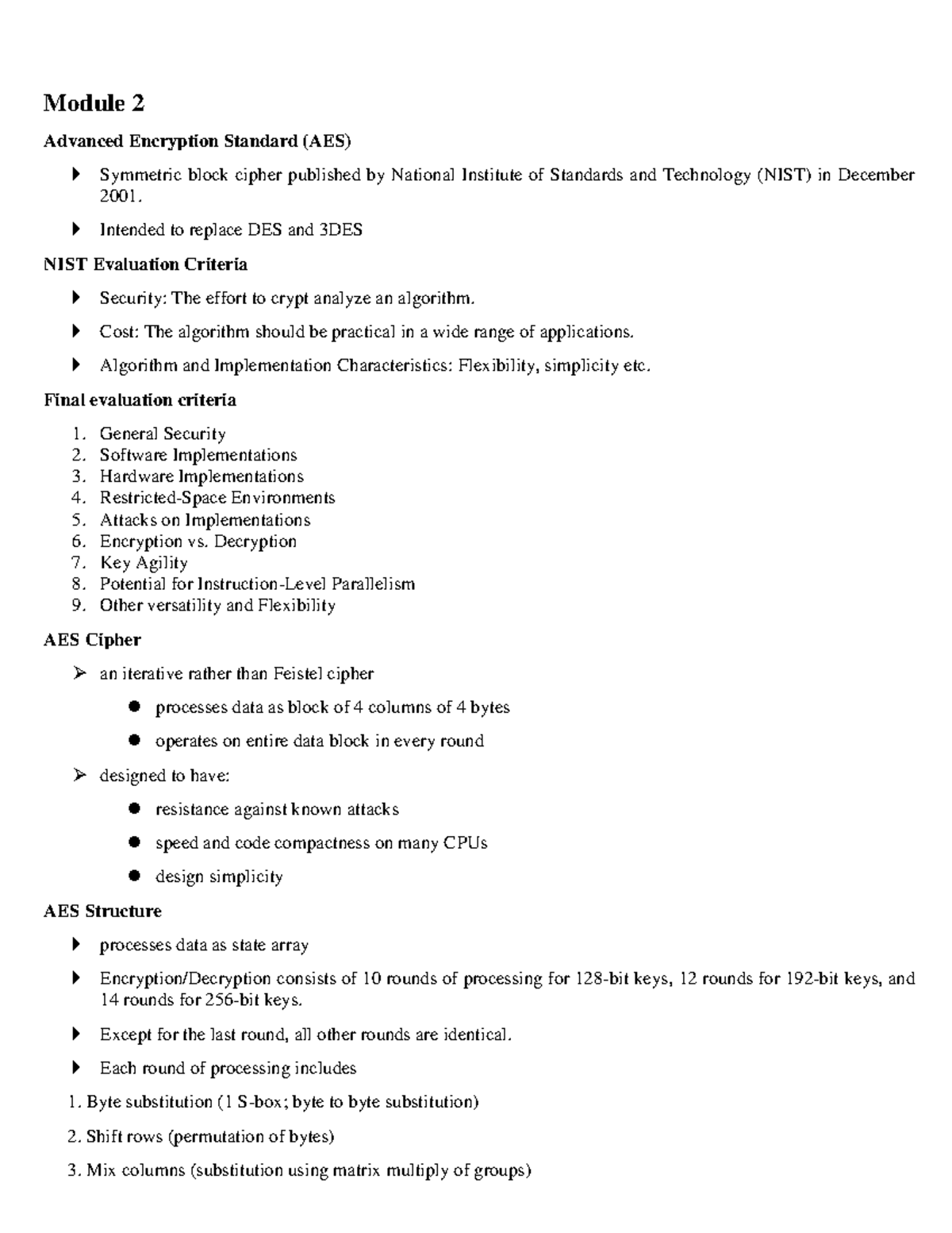 Computer Security Module 2 Module 2 Advanced Encryption Standard Aes Symmetric Block Cipher 