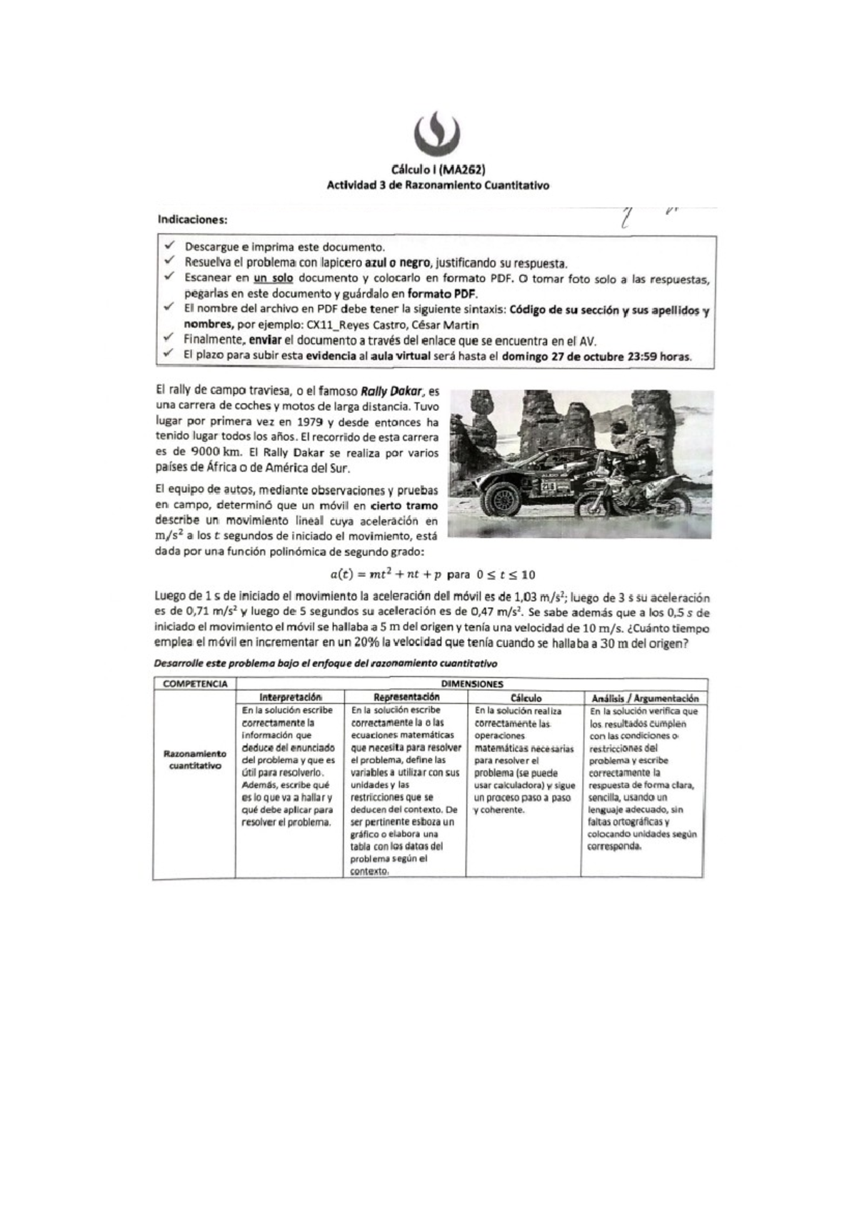 RC3 - Calculo 1 - Cálculo I (MA262) Actividad 3 de Razonamiento Cuantitativo Indicaciones ...