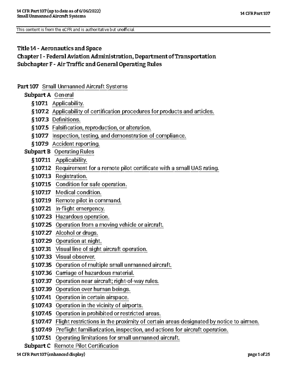 14 CFR Part 107 up To Date As Of 6 06 2022 Title 14 Aeronautics