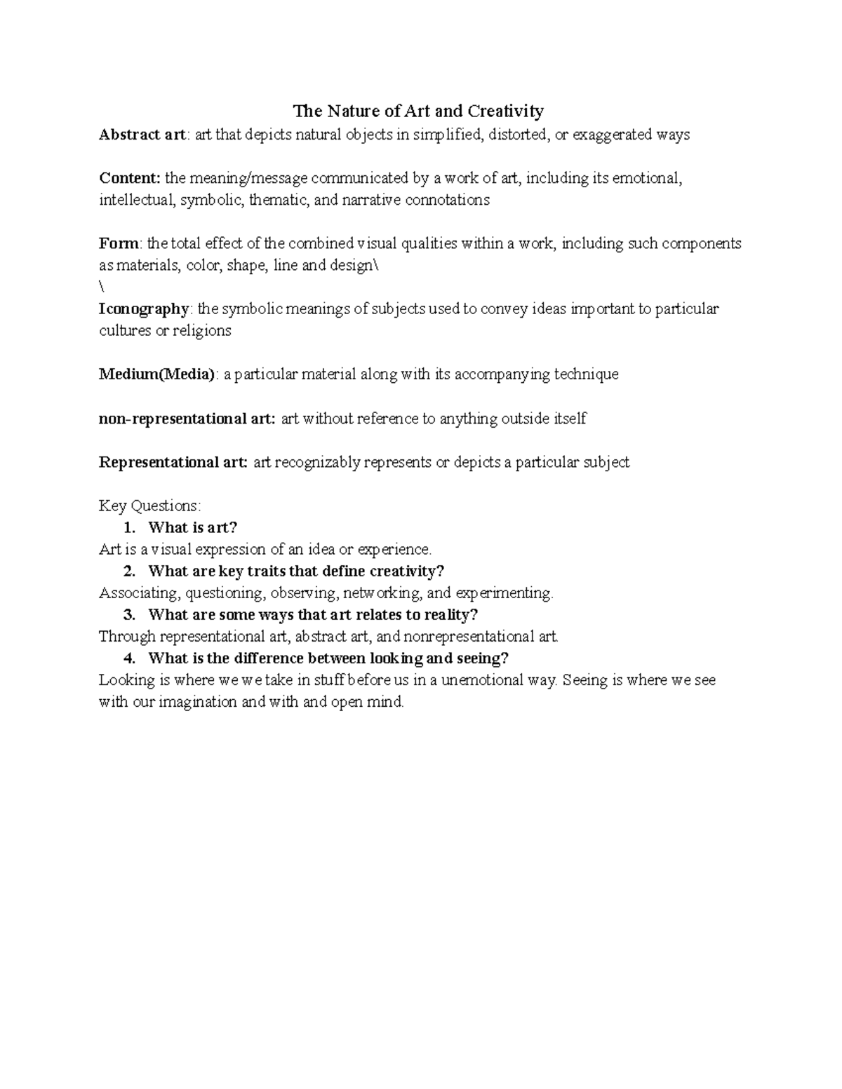 Chapter 1 Defintions Notes Art - The Nature of Art and Creativity ...