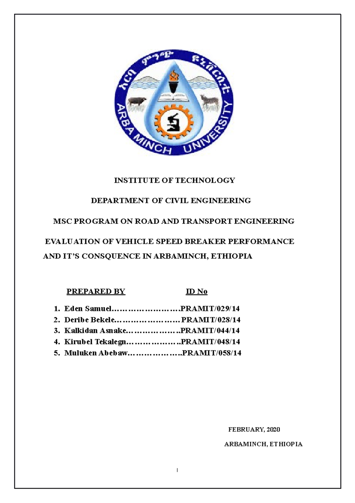 road and transport engineering - INSTITUTE OF TECHNOLOGY DEPARTMENT OF ...