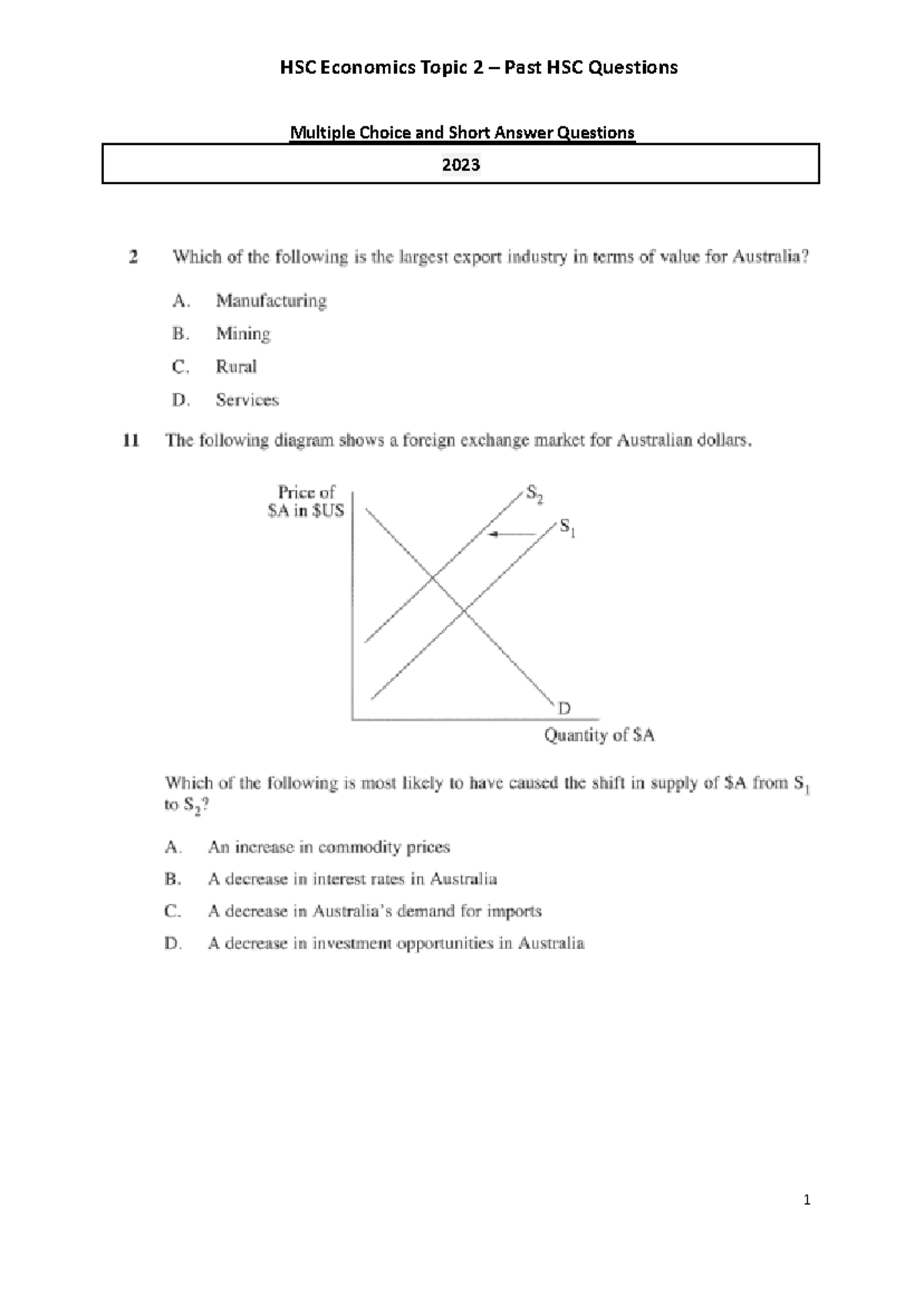 Topic 2 Past HSC Qs - HSC Economics Topic 2 – Past HSC Questions ...