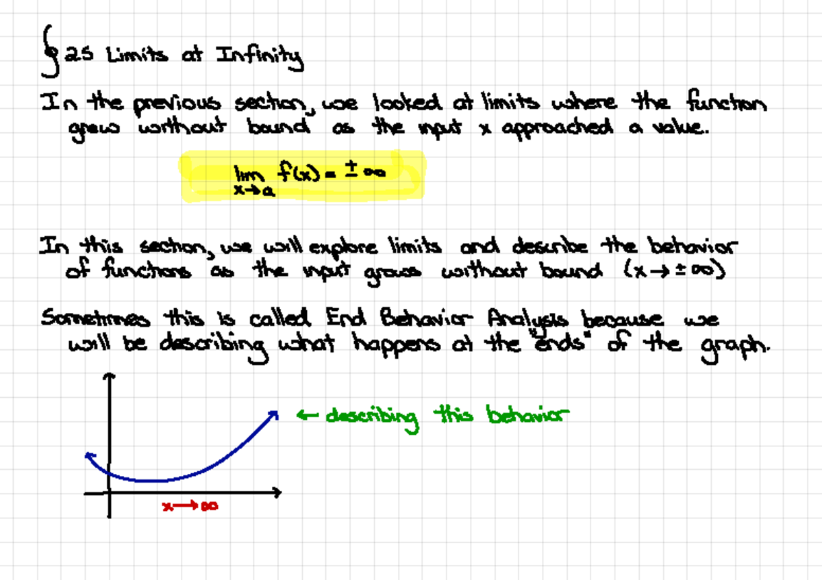 Section 2.5 Limits at Infinity - § Limits at Infinity In the previous ...