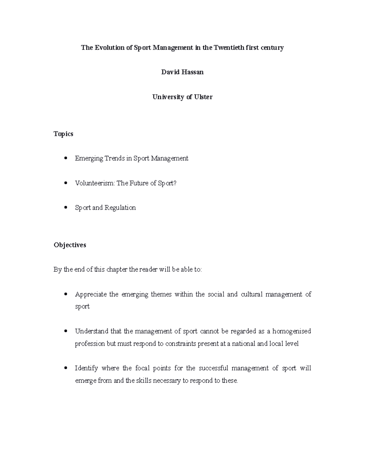 Chapter 18 The Evolution of Sport Management - The Evolution of Sport ...