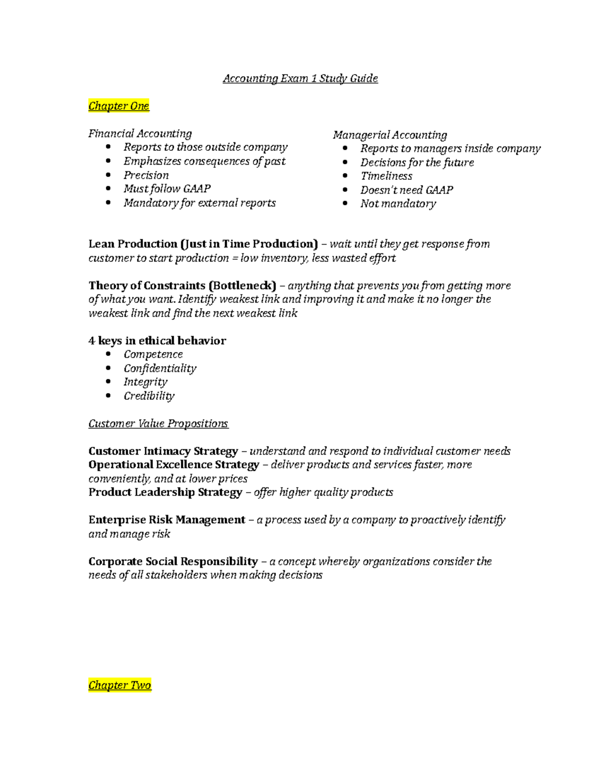 Accounting exam 1 study guide - Accounting Exam 1 Study Guide Chapter ...