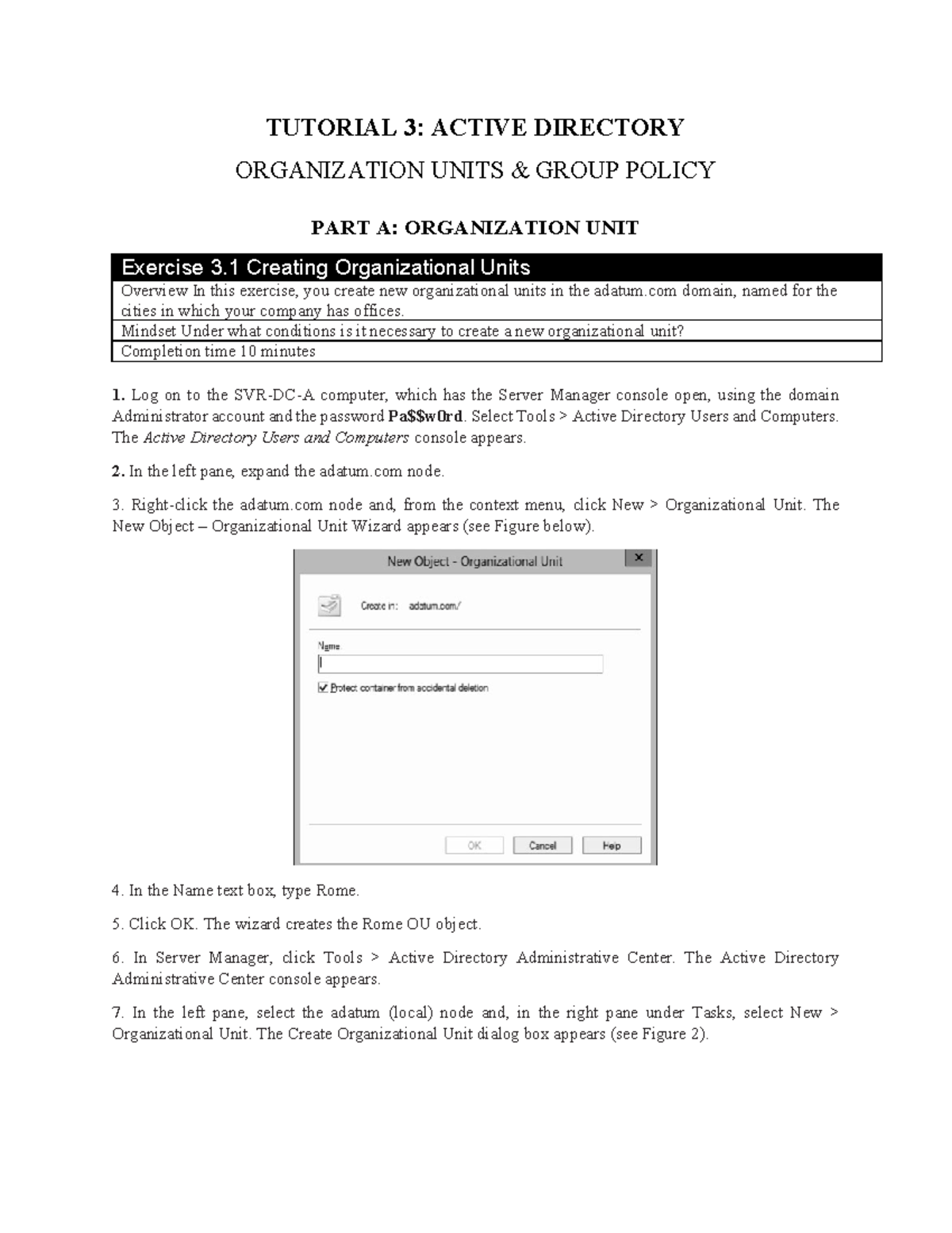 Tutorial 3 - none - TUTORIAL 3: ACTIVE DIRECTORY ORGANIZATION UNITS ...