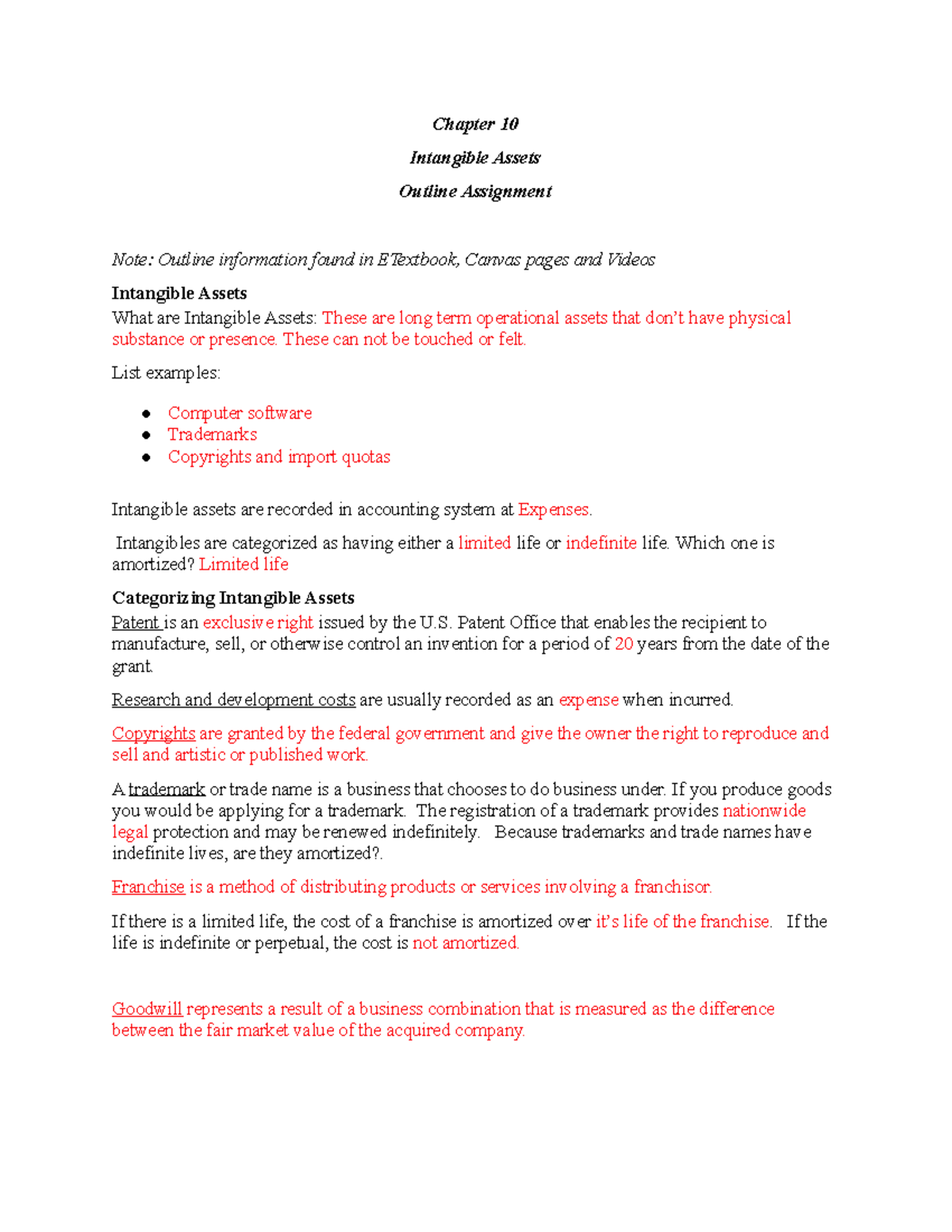 Chapter 10 - Evelyn Laun - Chapter 10 Intangible Assets Outline ...