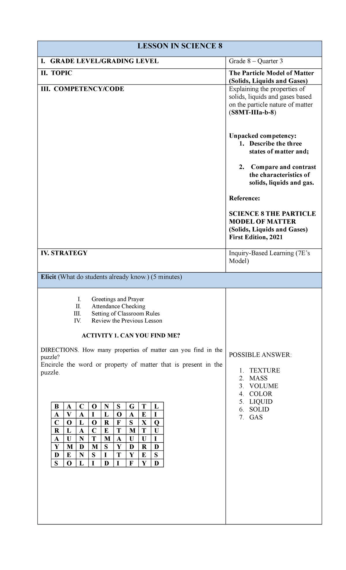 Grade 8 Twain Lesson PLAN 2 - LESSON IN SCIENCE 8 I. GRADE LEVEL ...
