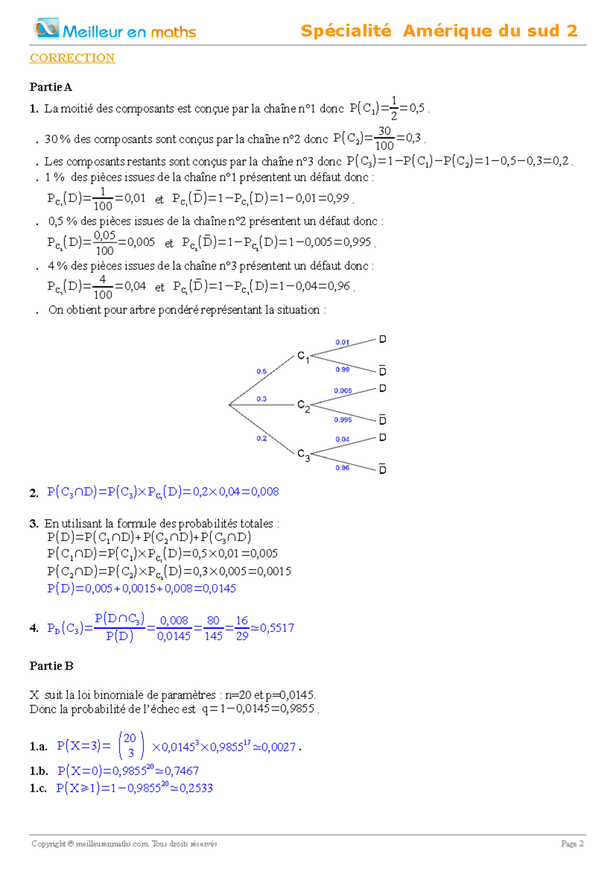 4 - Annale de maths - Spécialité Amérique du sud 2 CORRECTION Partie A ...