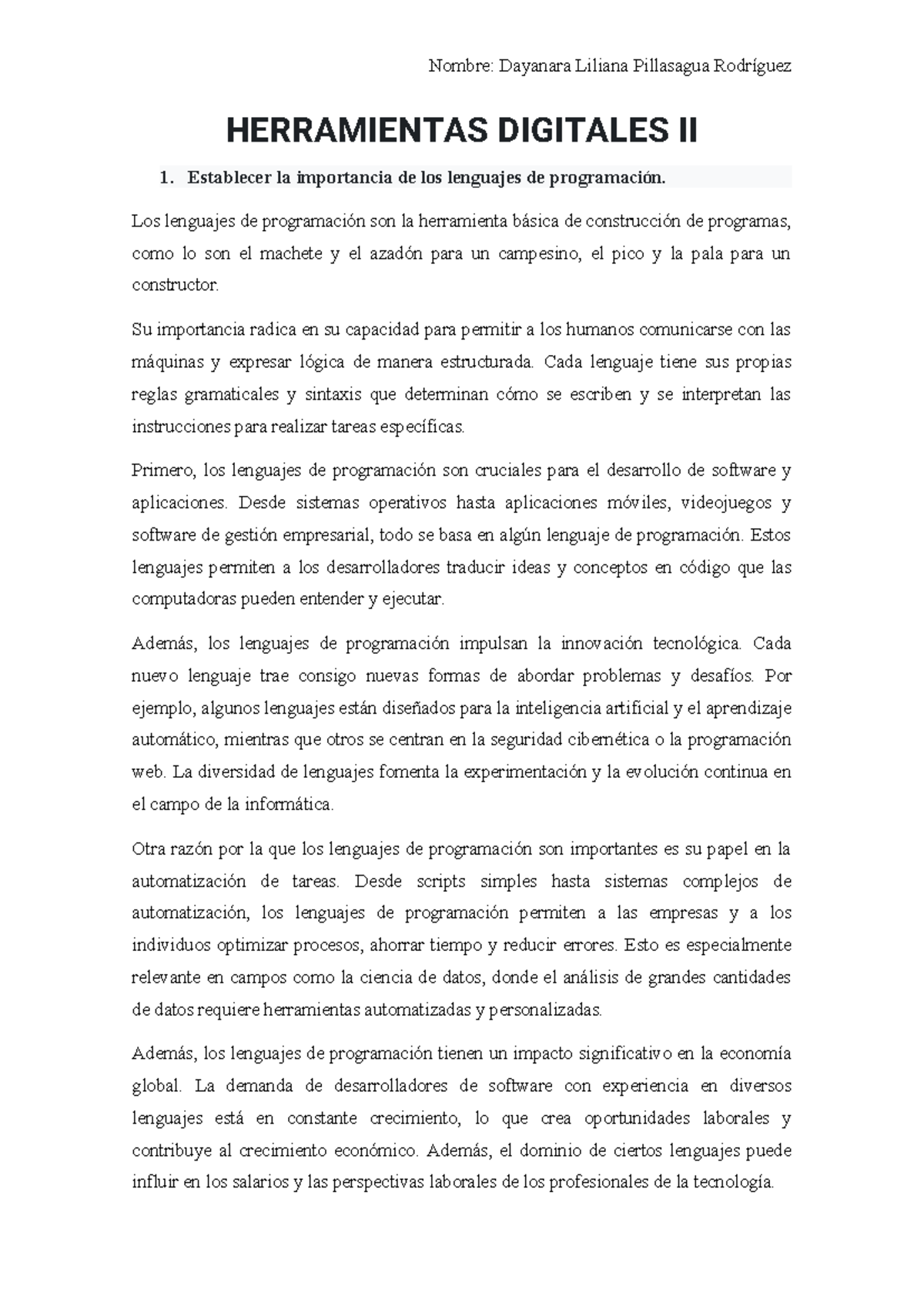 Herramientas Digitales II - Nombre: Dayanara Liliana Pillasagua ...