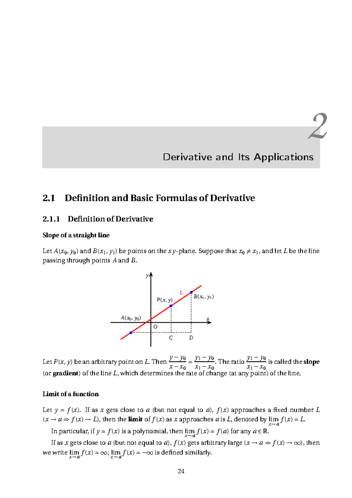 Part I Chapter 2 - 2 Derivative and Its Appli ations 2 Definition and ...