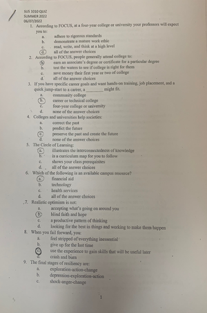 SUS Questions - SUS 1010F: PRE- MID EXAM QUIZ 1. At a four-year college ...