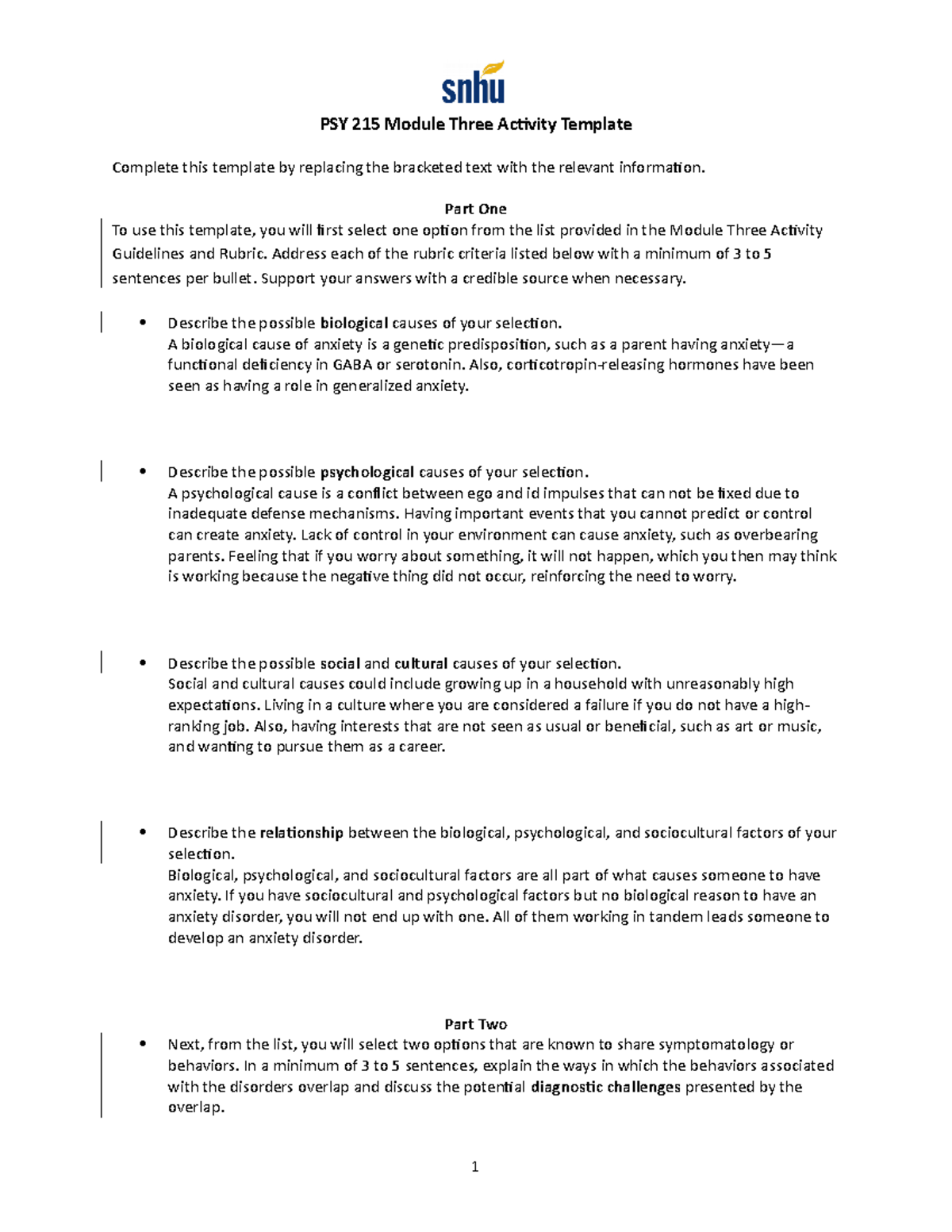 PSY 215 Module Three Activity Template - PSY215 - SNHU - Studocu