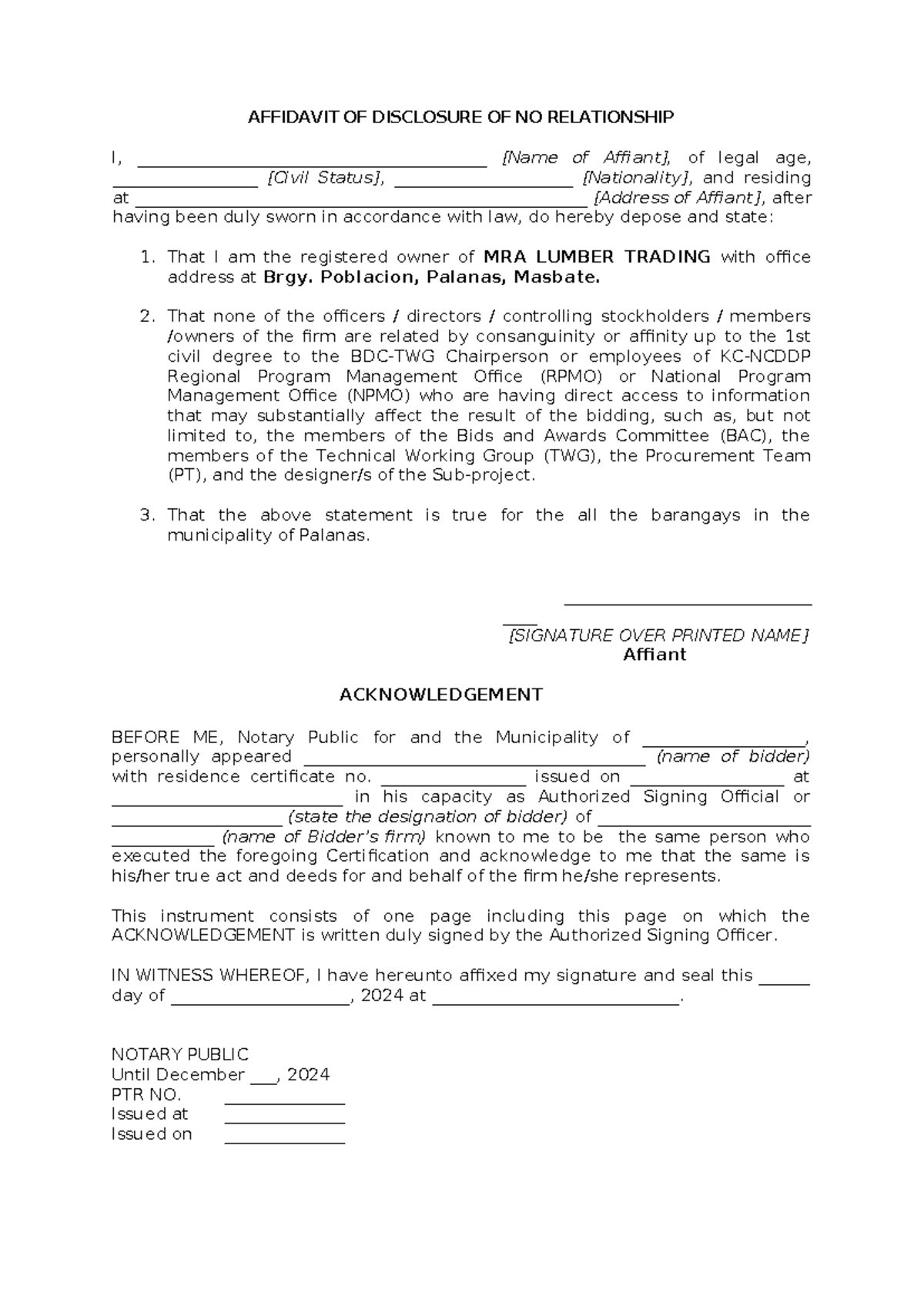 Disclosure-of-No-Relationship-MRA-Lumber-Trading - AFFIDAVIT OF ...