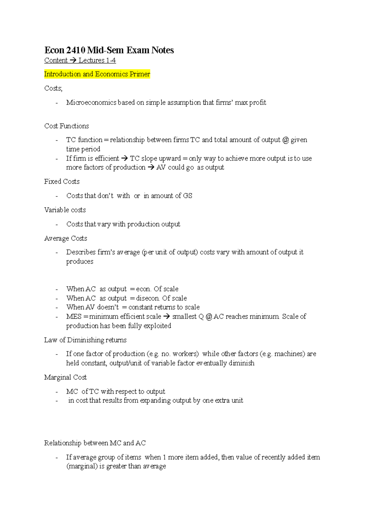 Econ 2410 Mid - midsem exam notes - Econ 2410 Mid-Sem Exam Notes ...