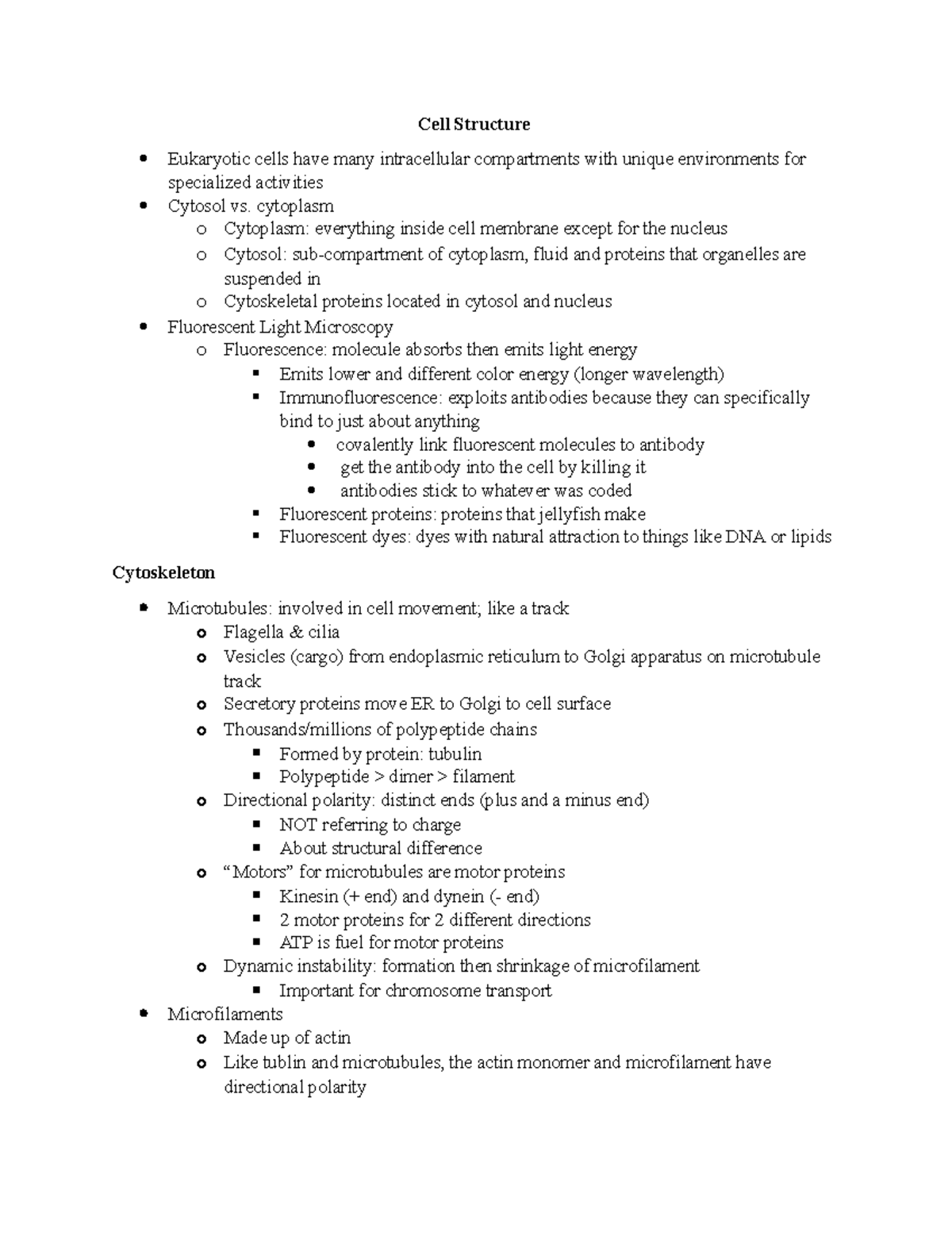 Lec 4 Cell Structure - Lecture notes 4 - Cell Structure Eukaryotic ...