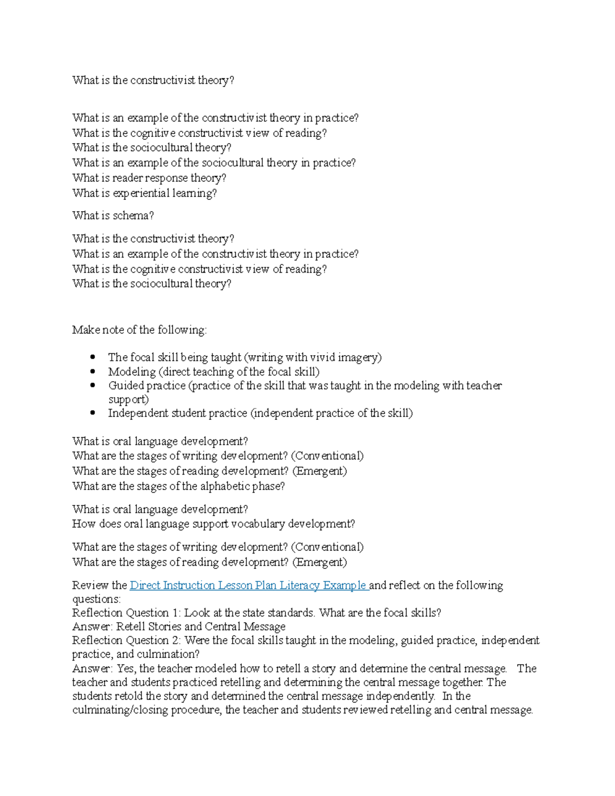 C909 Study Questions - What is the constructivist theory? What is an example of the ...