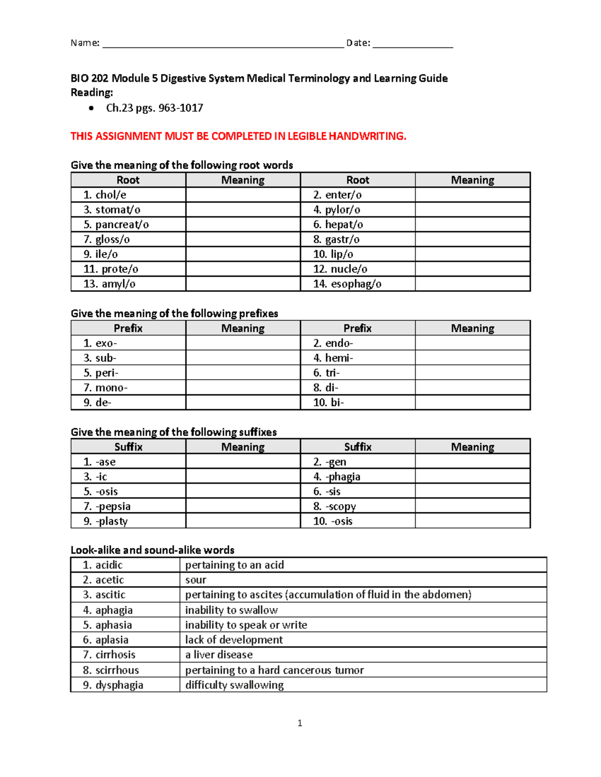 BIO 202 Module 5 Learning Guide-Digestive System - BIO 20 2 Module 5 ...