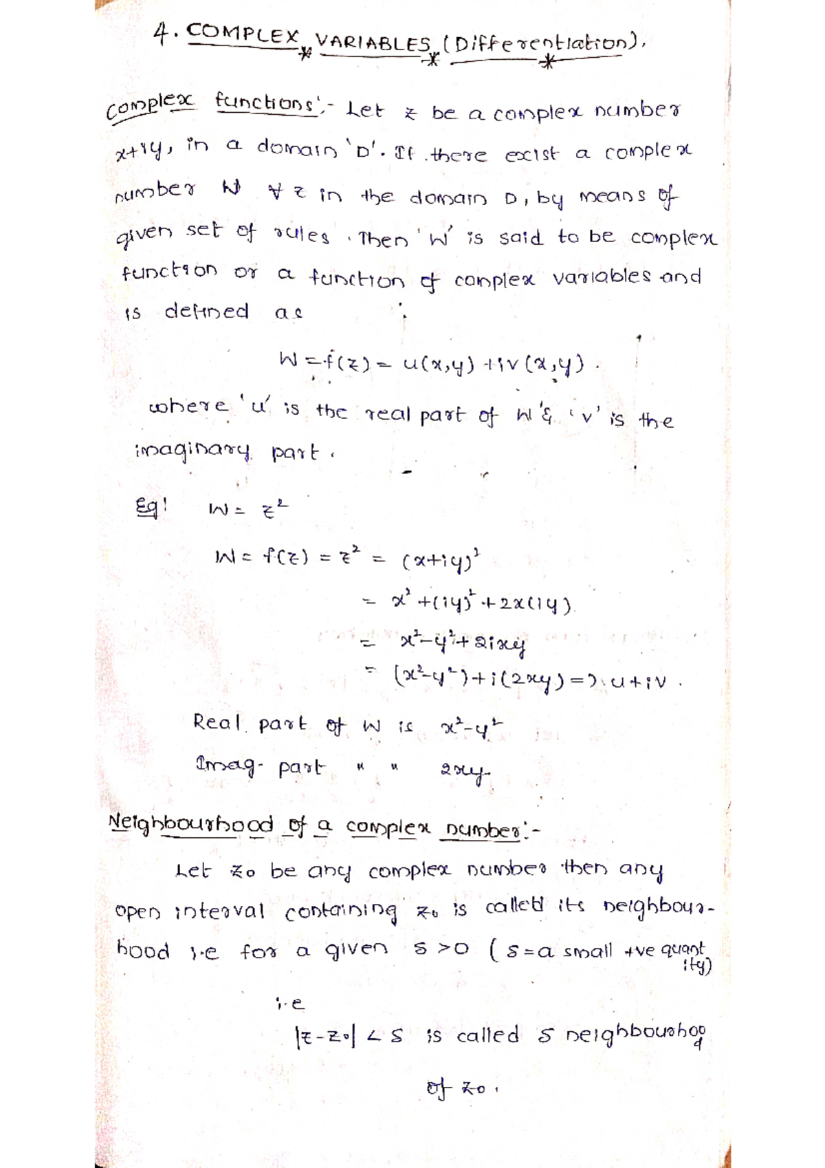Complex variables (Differentiation) - electroincs and commuication engineering - Studocu