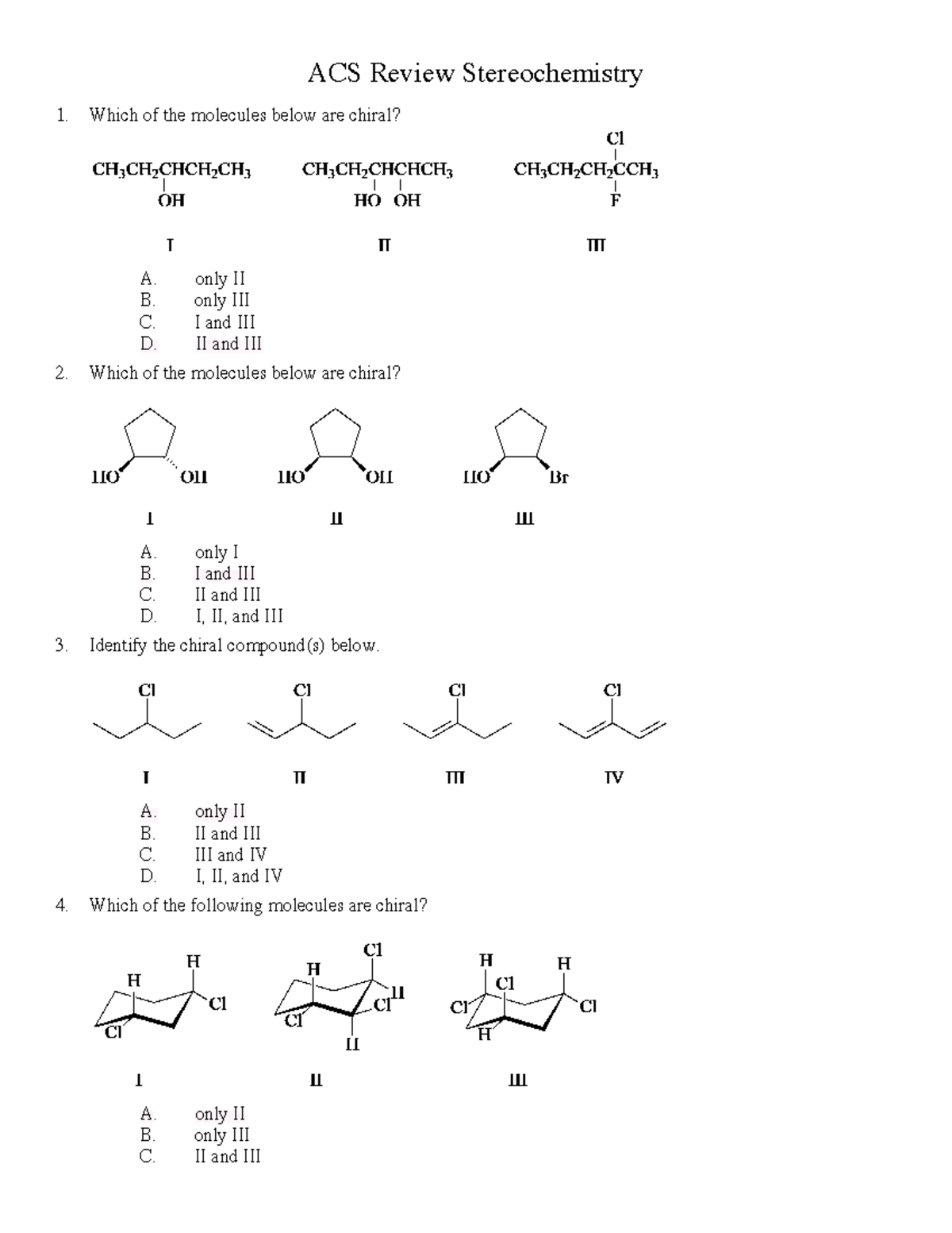 Stereochemistry - helpful class notes - ACS Review Stereochemistry ...