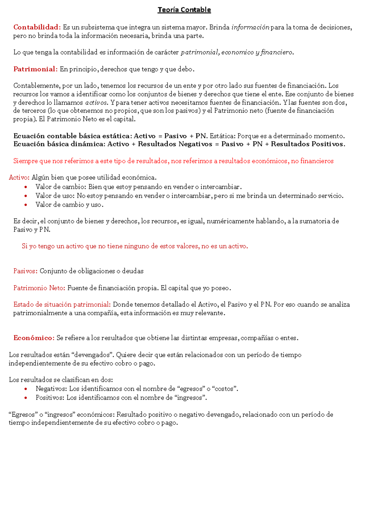 Resumen Teoría Contable - Teoría Contable Contabilidad: Es un ...