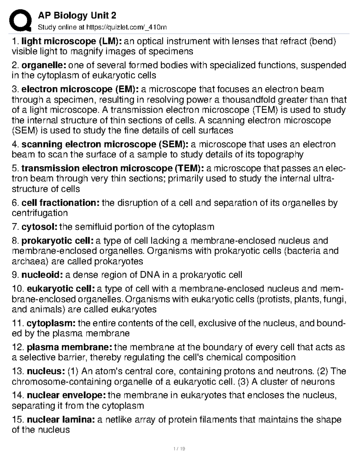 Biology Unit 2 Terms - Study online at quizlet/_410rn light microscope ...
