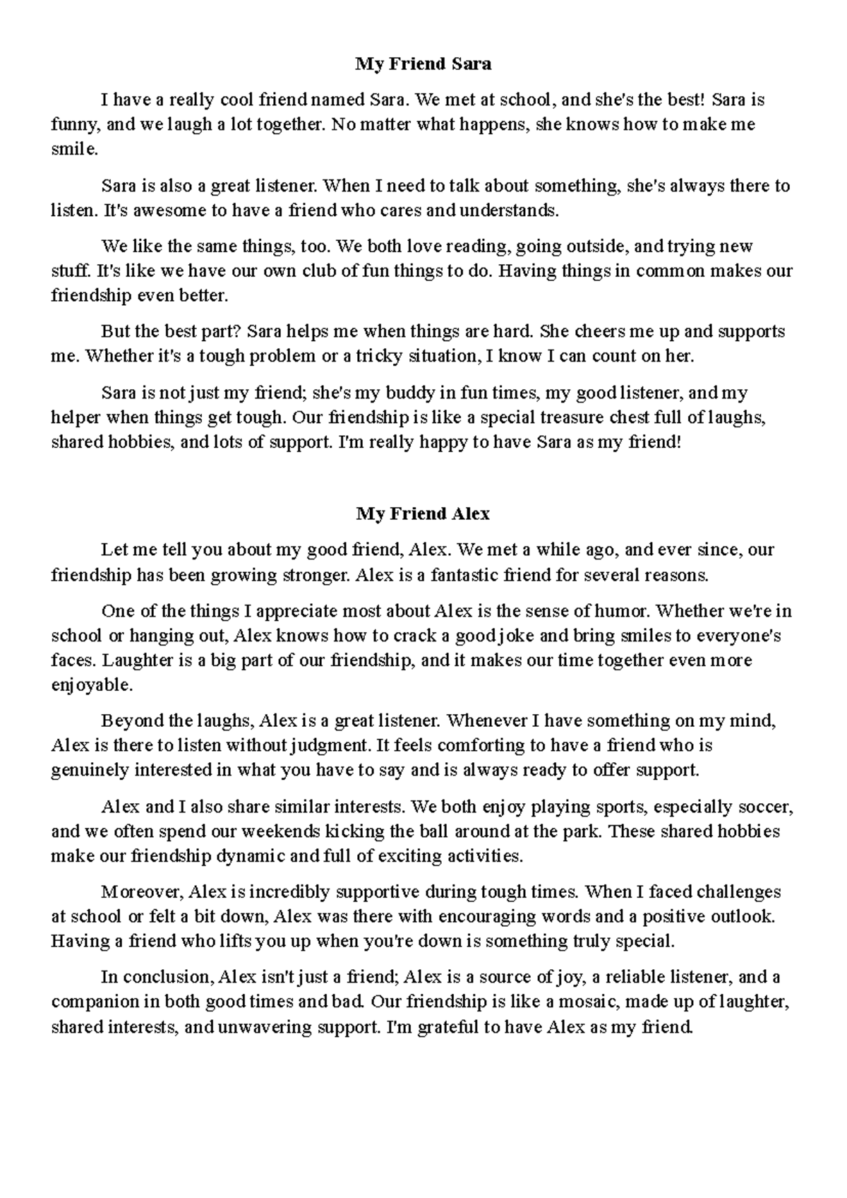 My friend NW 3 - My Friend Sara I have a really cool friend named Sara ...