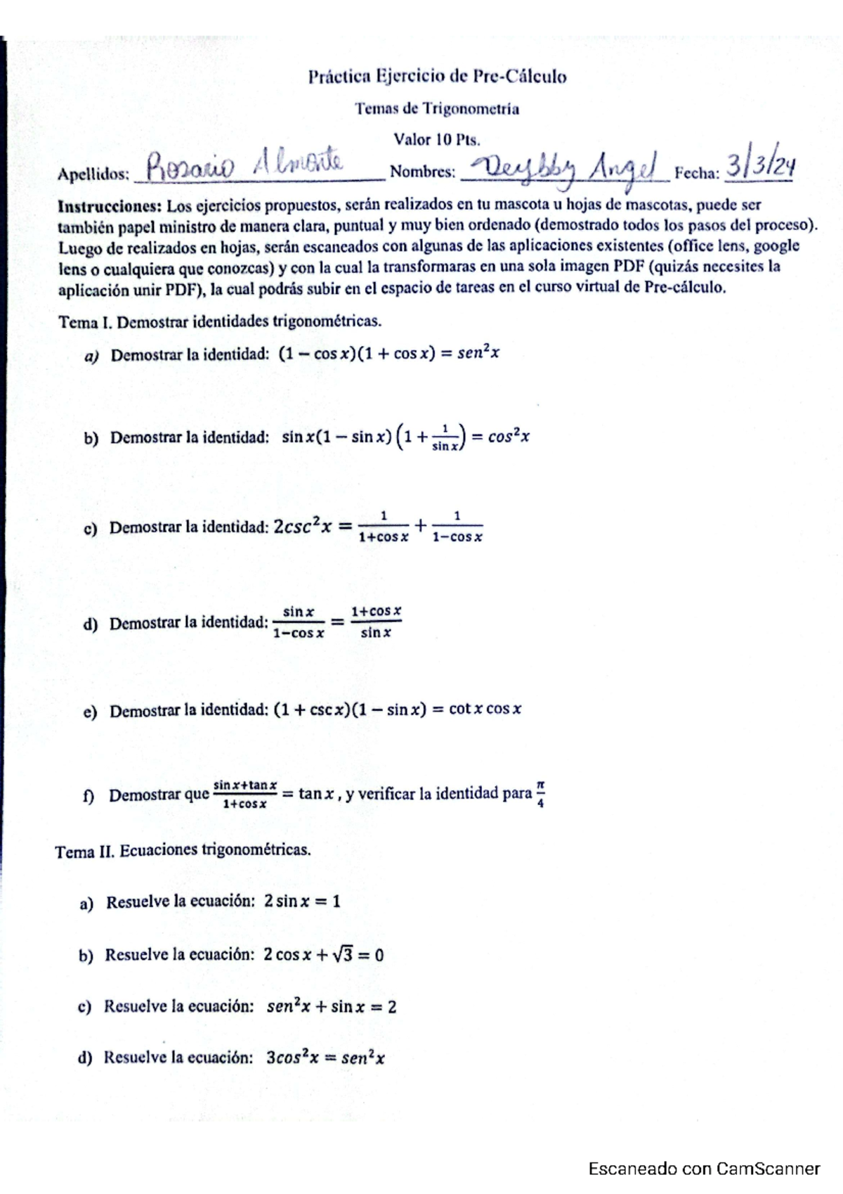 Practica Pre calculo - Precalculo - Studocu