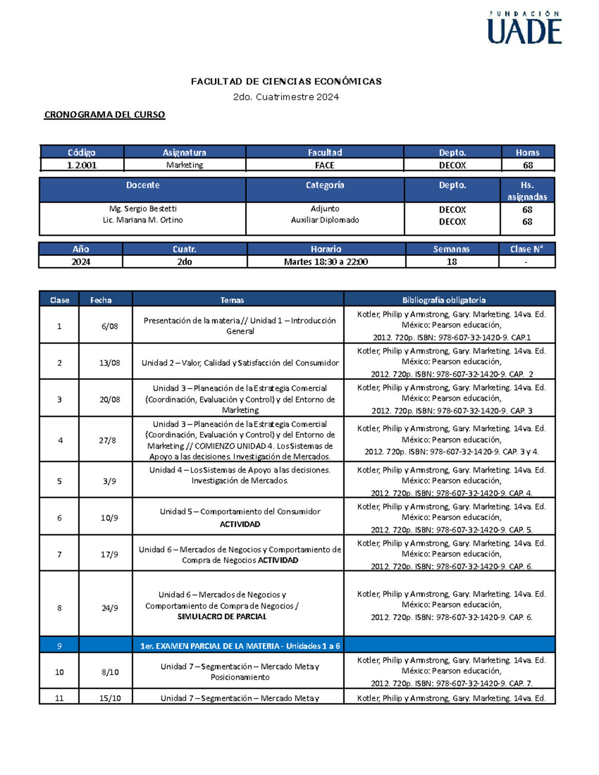 Cronograma 2C Martes noche Intro. al Marketing - FACULTAD DE CIENCIAS ...