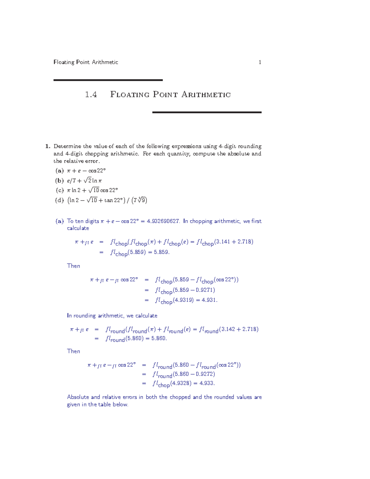 Ch 1s4 - Floating Point Arithmetic 1 1 Floating Point Arithmetic Determine the value of each of ...