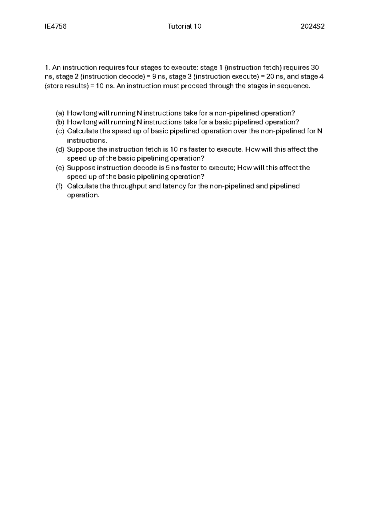 Tutorial 10 - tut 10 questions - IE4756 Tutorial 10 2024S An ...