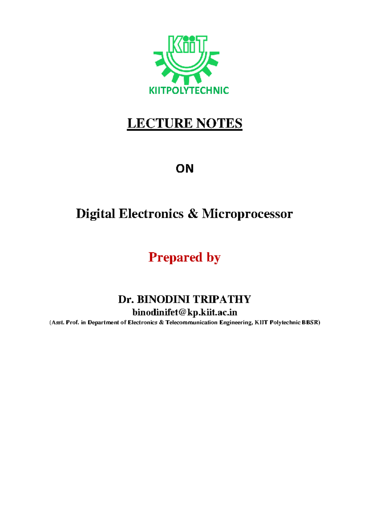 SM 5th-SEM Elect Digital-Electronics-Microprocessor - LECTURE NOTES ON ...