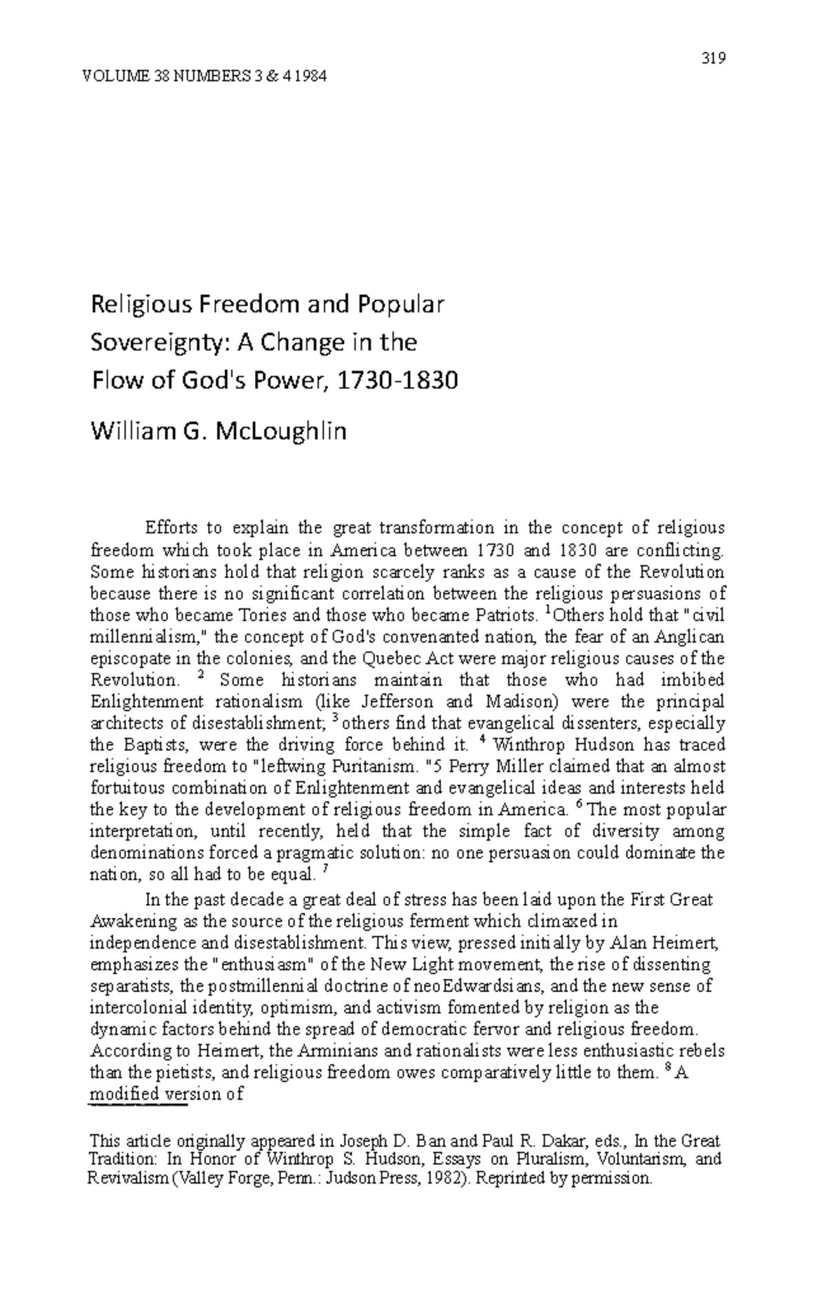 Religion Freedom - READ - 319 VOLUME 38 NUMBERS 3 & 4 1984 Religious ...
