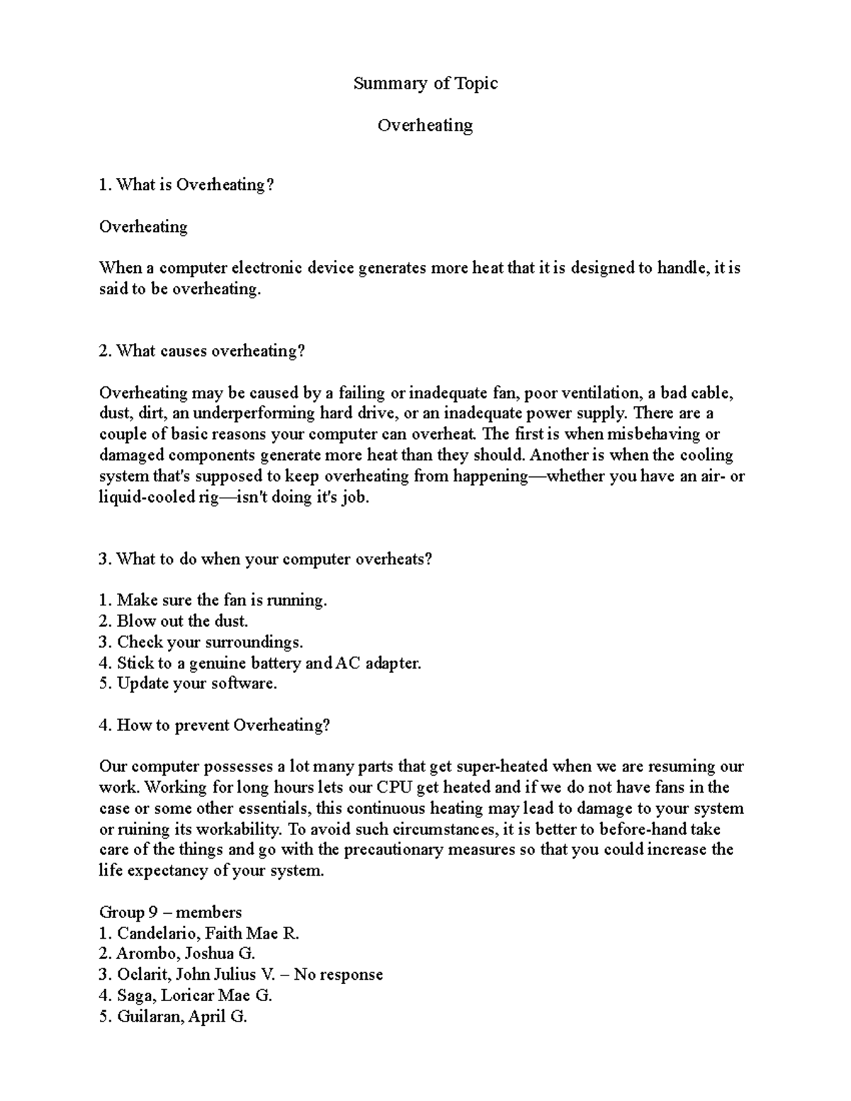 Summary of Topic - Nothing - Summary of Topic Overheating What is ...