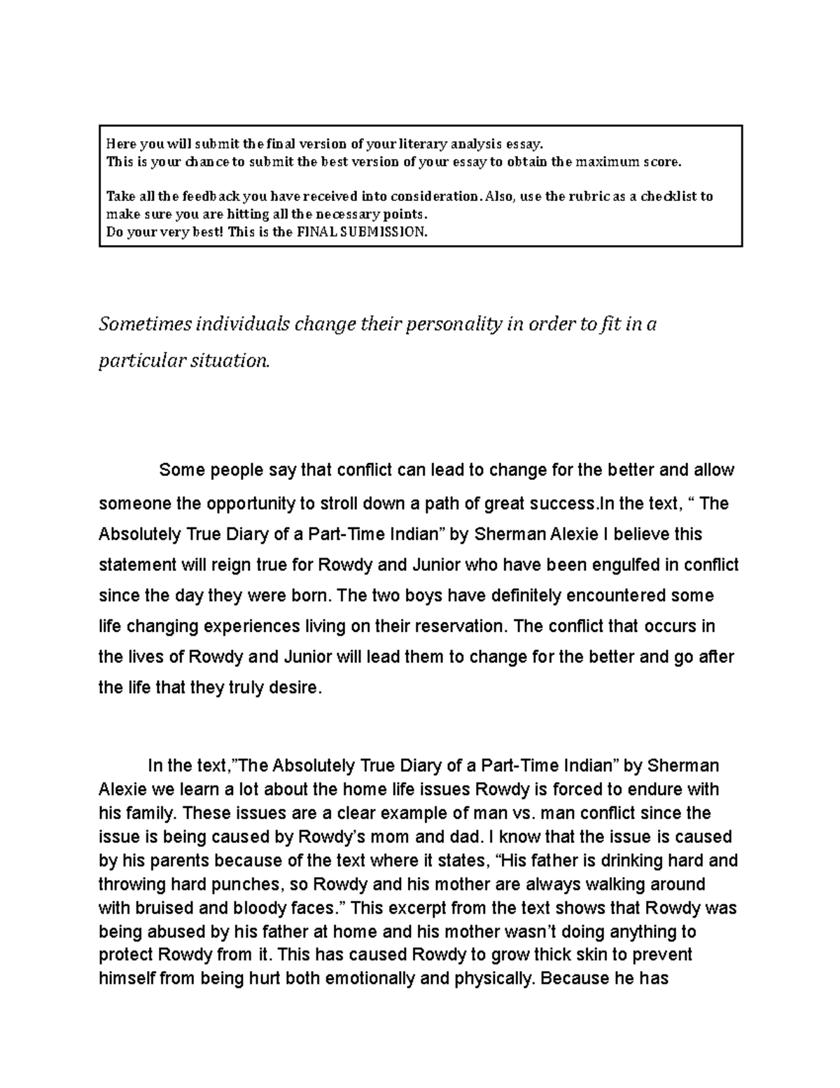 Final Submission- Literary Analysis Essay - ELA - Here you will submit ...