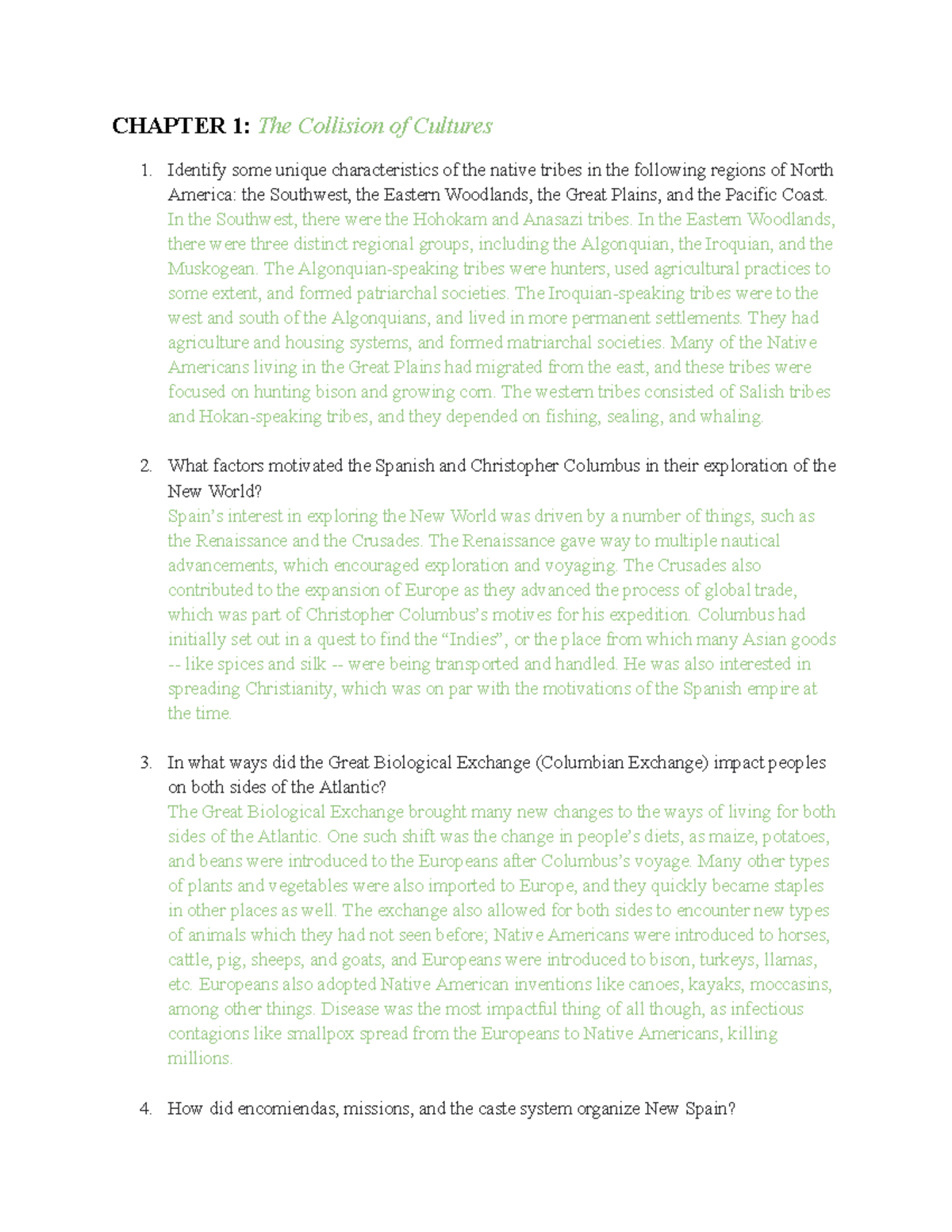 Chapter 1 HW Questions - CHAPTER 1: The Collision of Cultures Identify ...