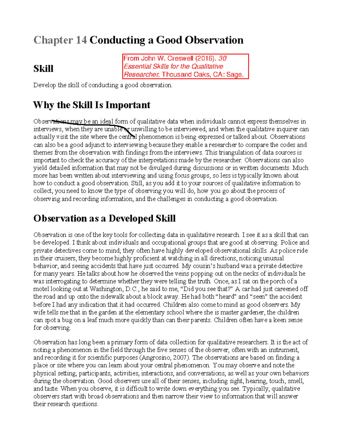 Cresswell 2016 30Essential Skills Observation - Chapter 14 Conducting a ...