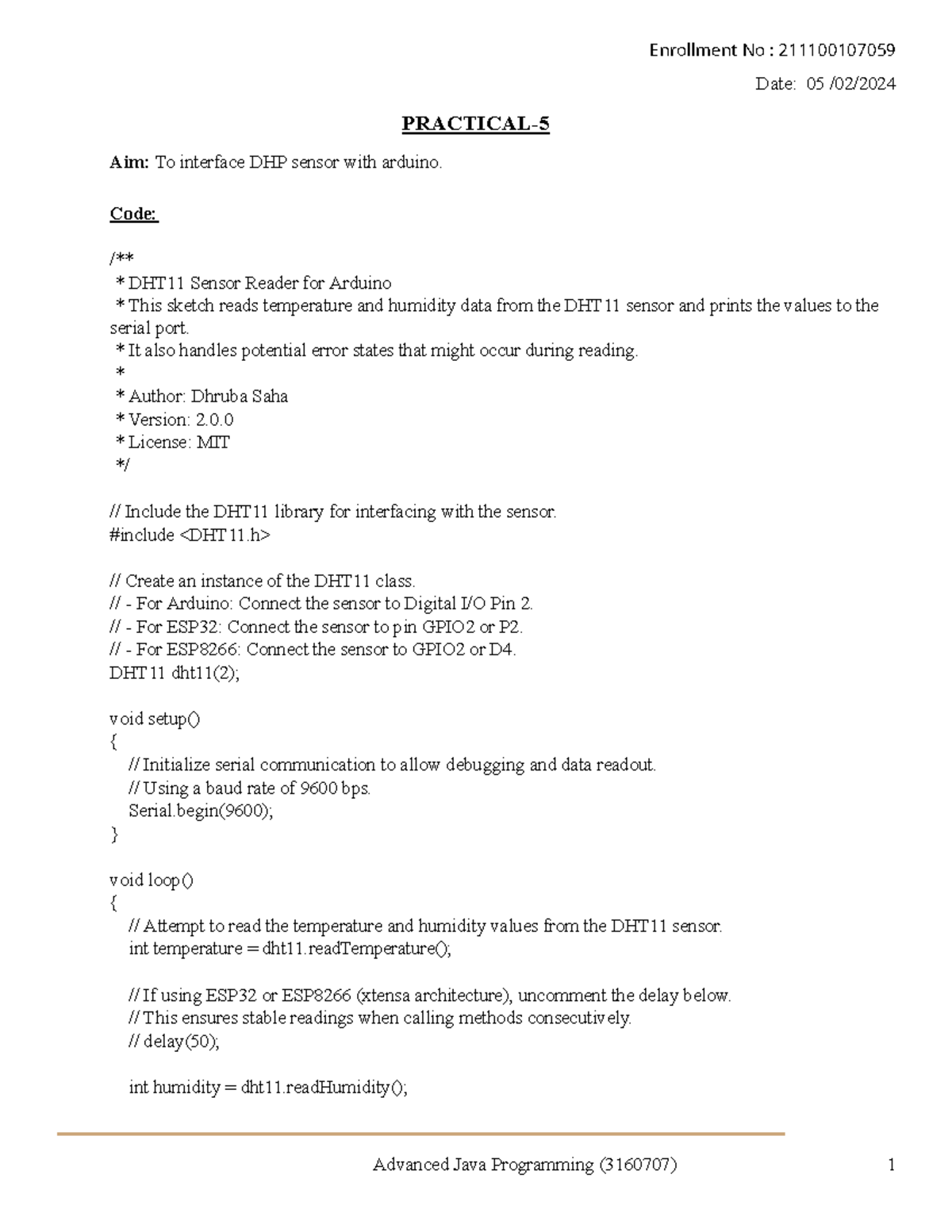 IOT P-5 - Enrollment No : 211100107059 Date: 05 /02/ PRACTICAL- Aim: To ...