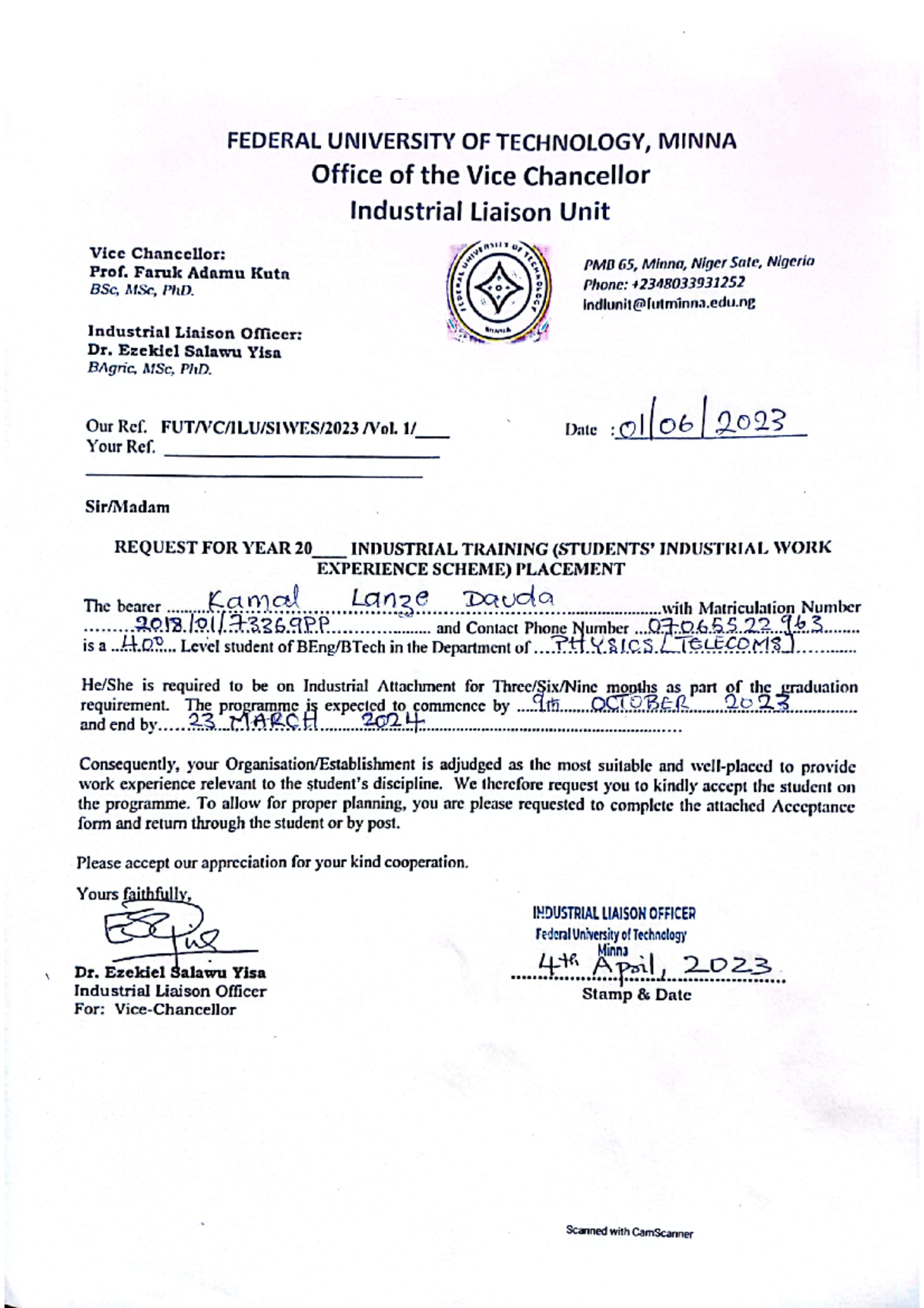 Placement letter - Computer Applications - Studocu