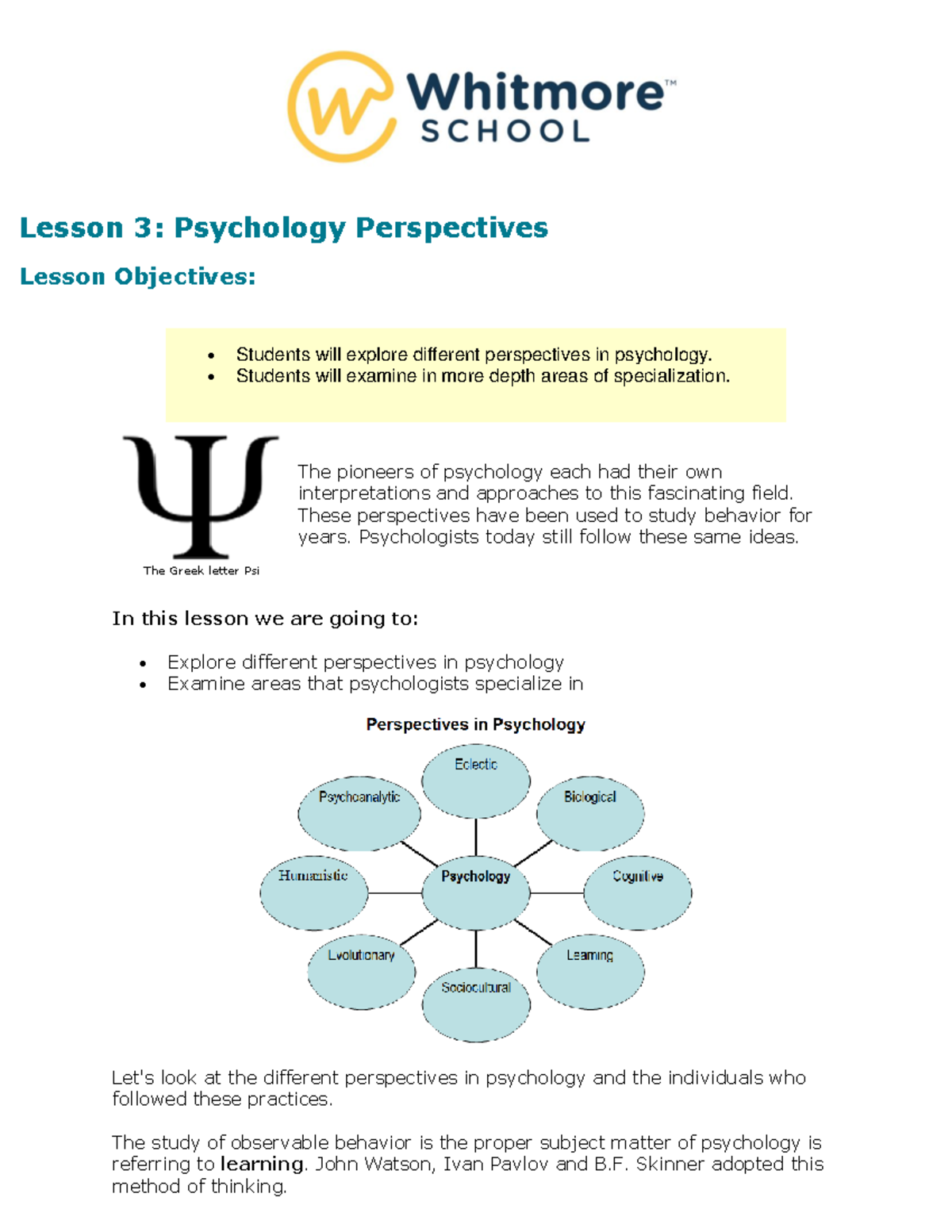 Psych Lesson 3 Demo - Lesson 3: Psychology Perspectives Lesson ...