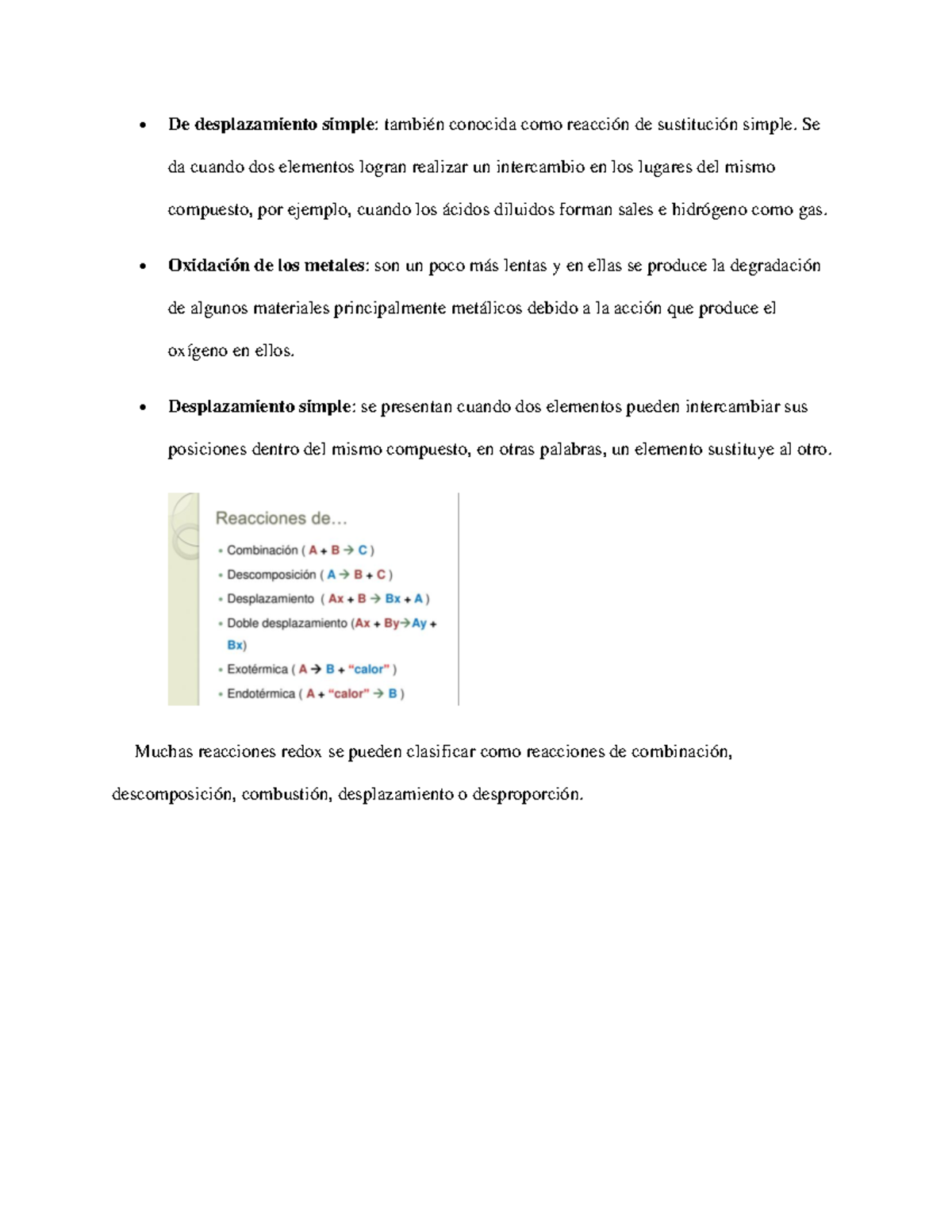 Redox - Tipos de desplazamiento simple y oxidación - De desplazamiento ...