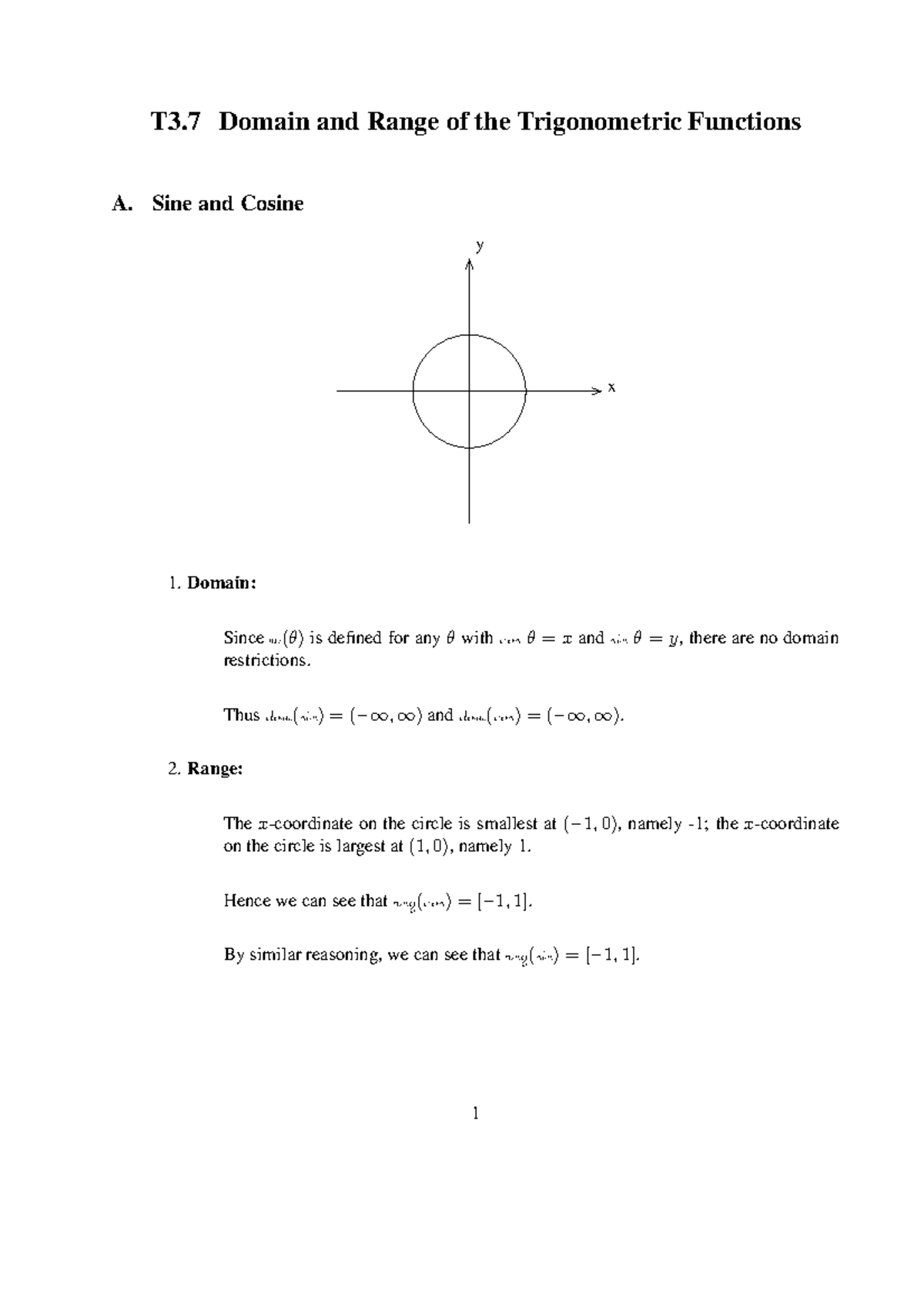 T3.7 domain and range of trig functions - T3 Domain and Range of the ...