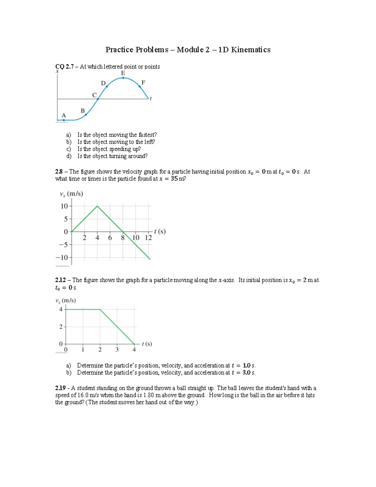 Practice Problems - kinematics - Practice Problems – Module 2 – 1D ...